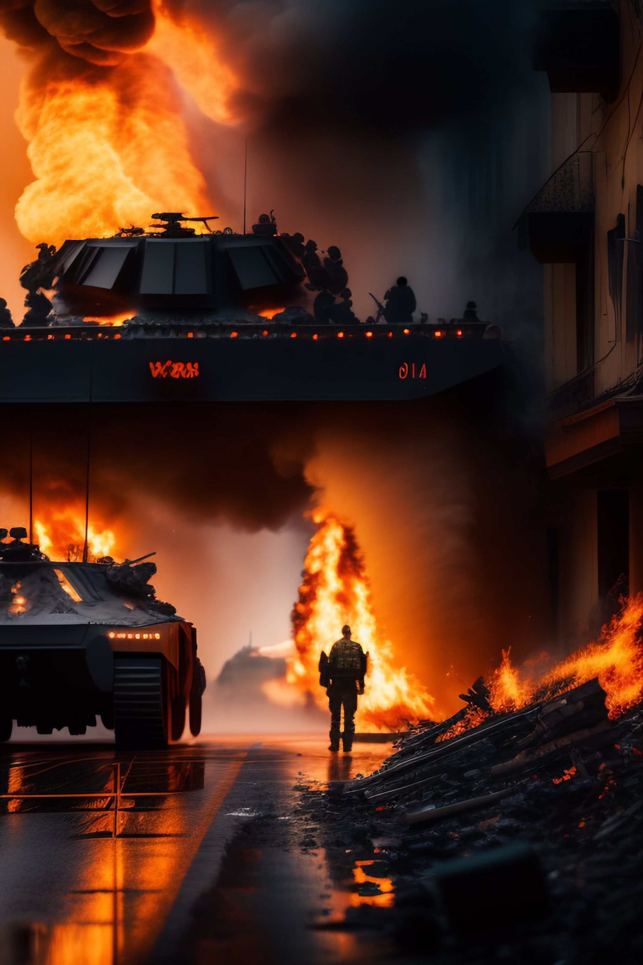 Lexica - War in a little street, shots, fire, hurt people, kill ...