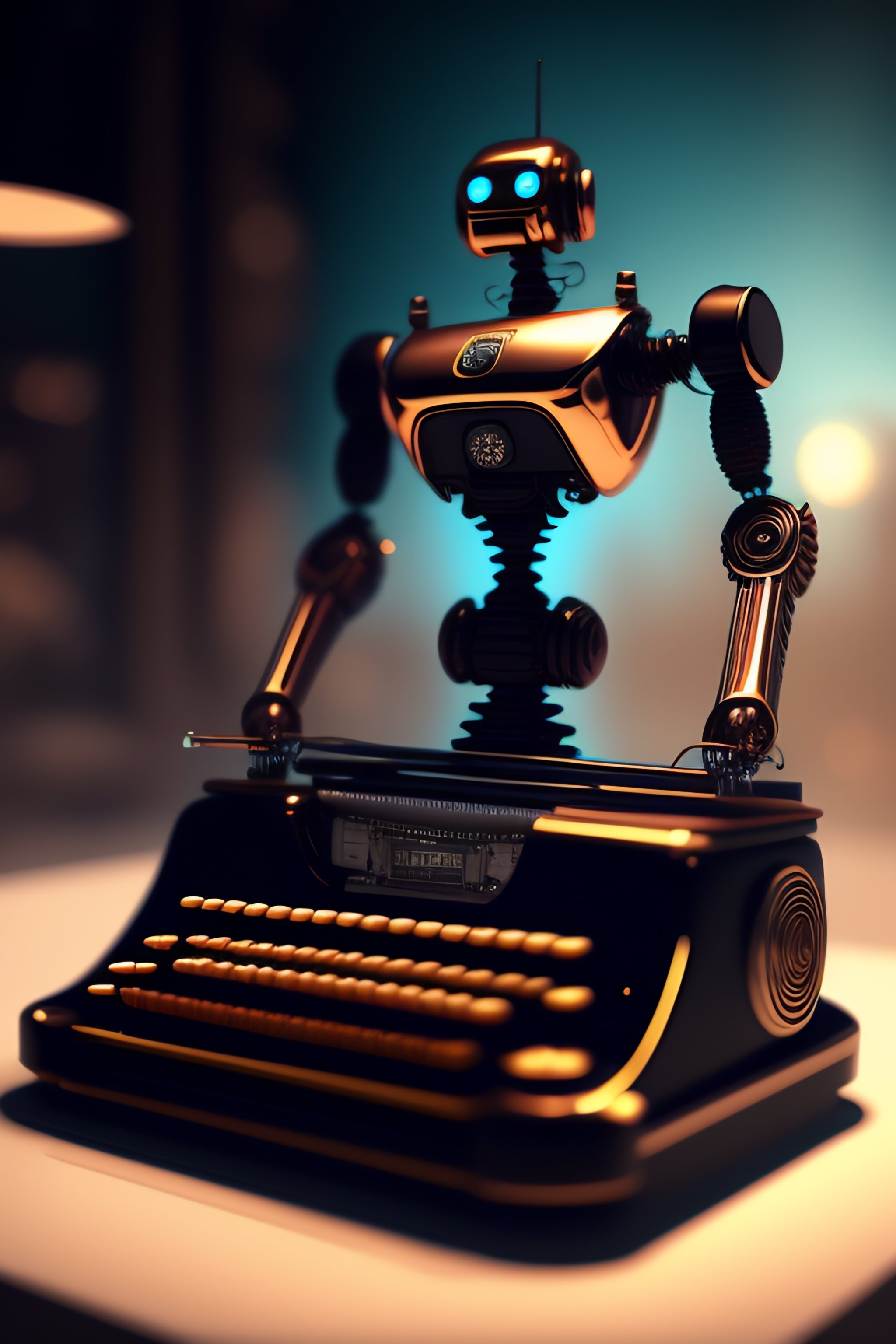 Lexica - Digital art of a robot at a desk, typing a story on an old ...