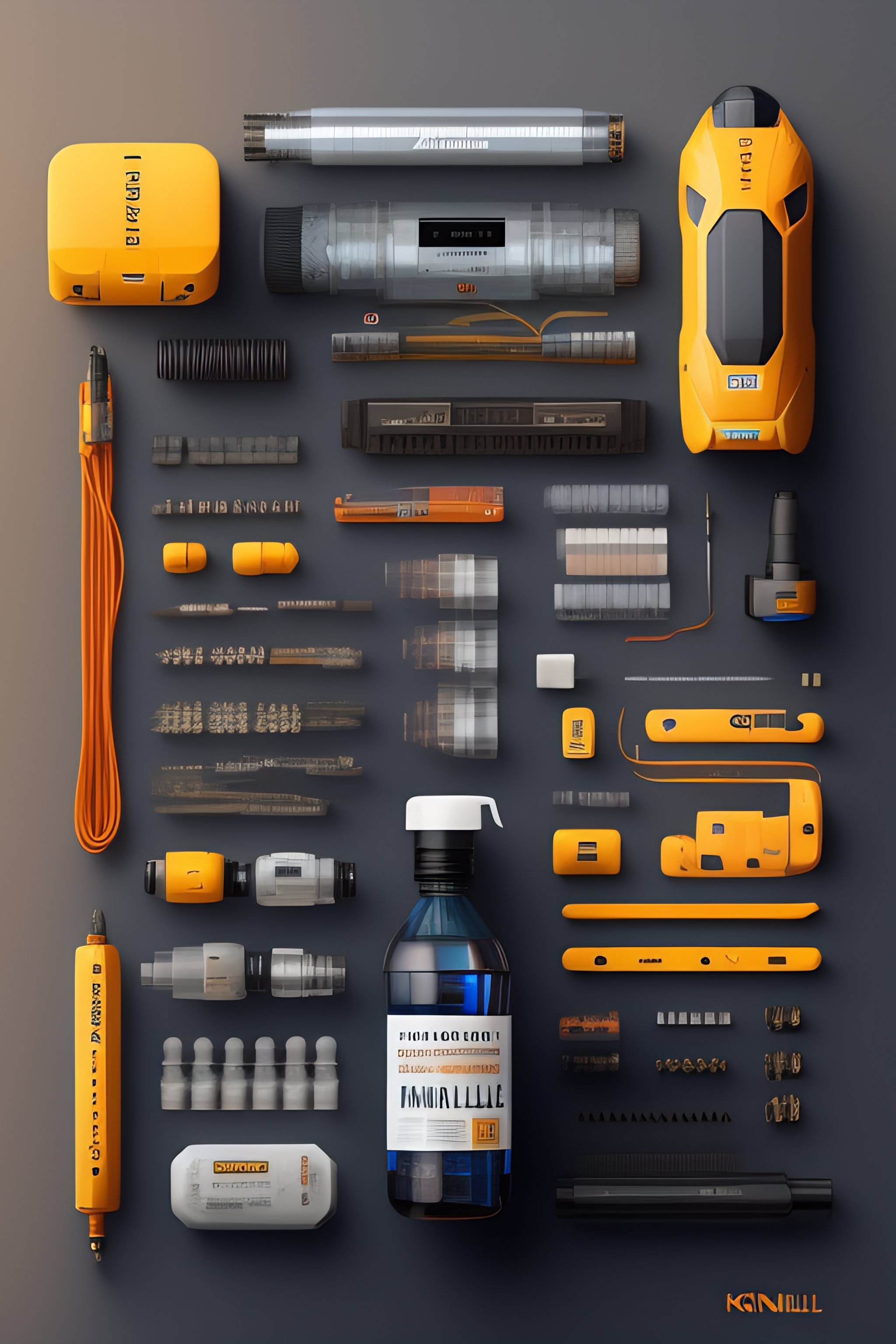Lexica - Knolling, flat lay, mechanical creatures