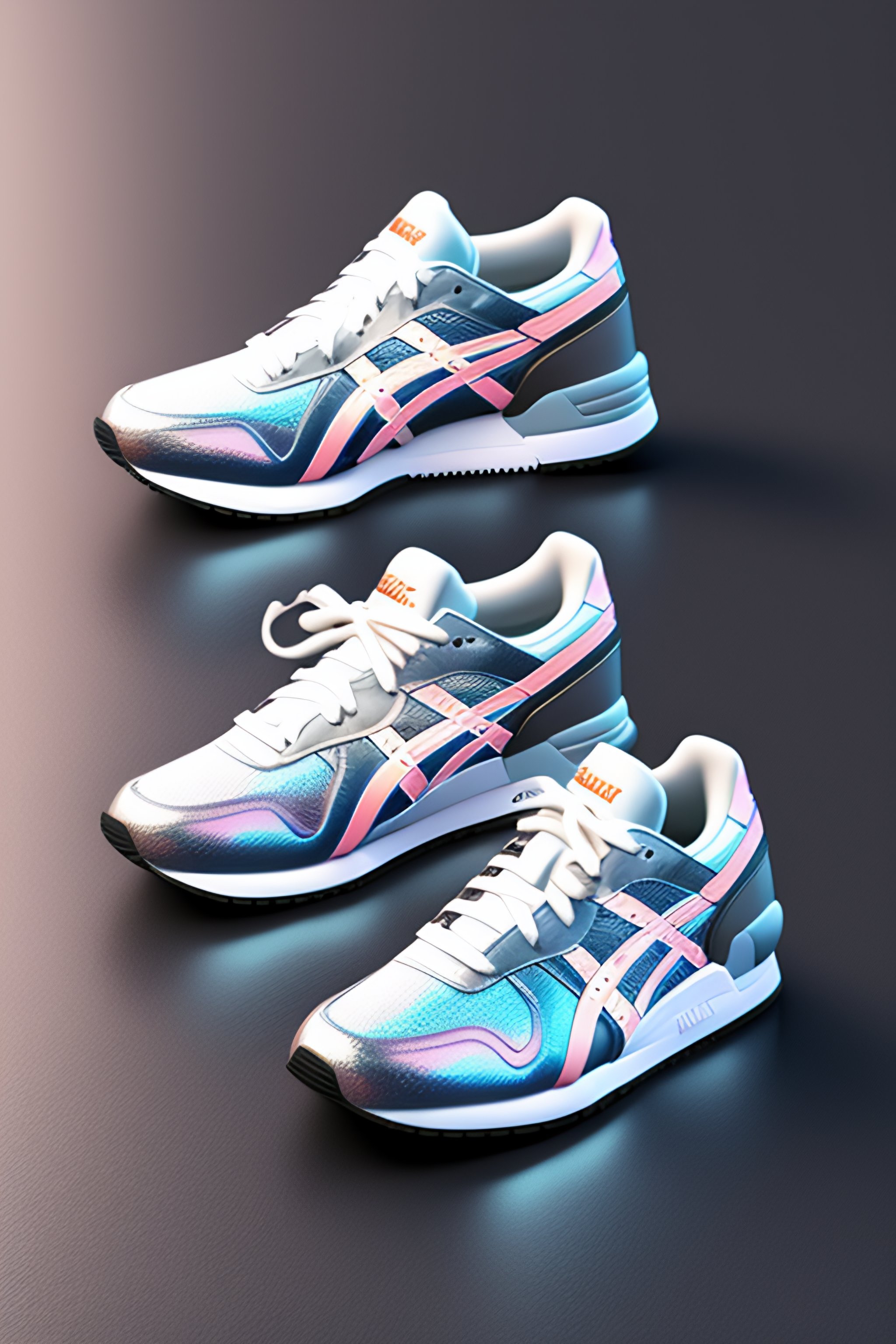 Lexica - A pair of white and holographic Asics sneakers on a minimal ...