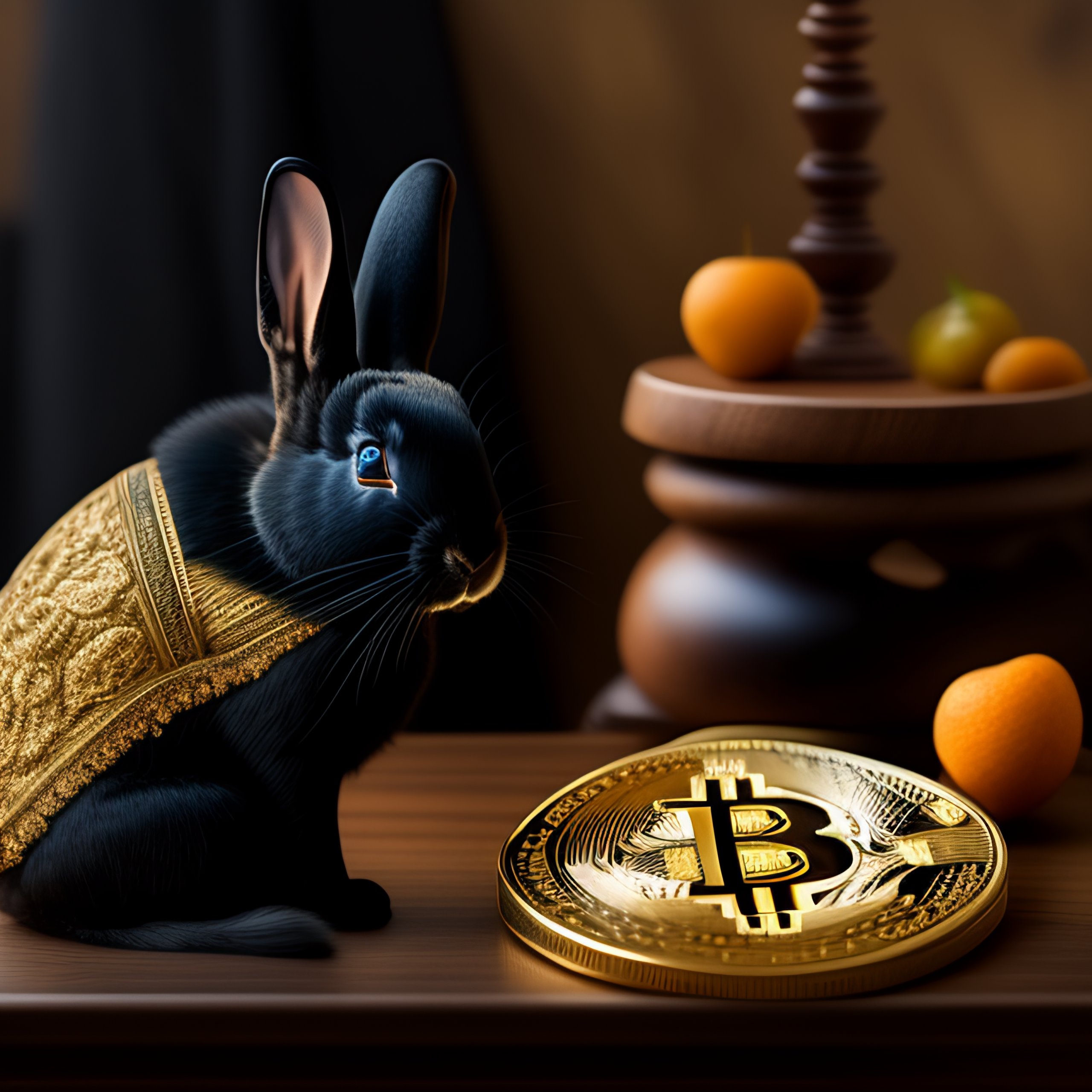 Lexica - Black rabbit with bitcoin, rembrandt style