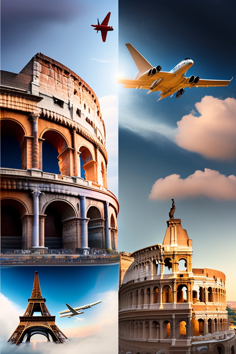 Lexica - Airplane flying over the clouds head-on, with images of a ...