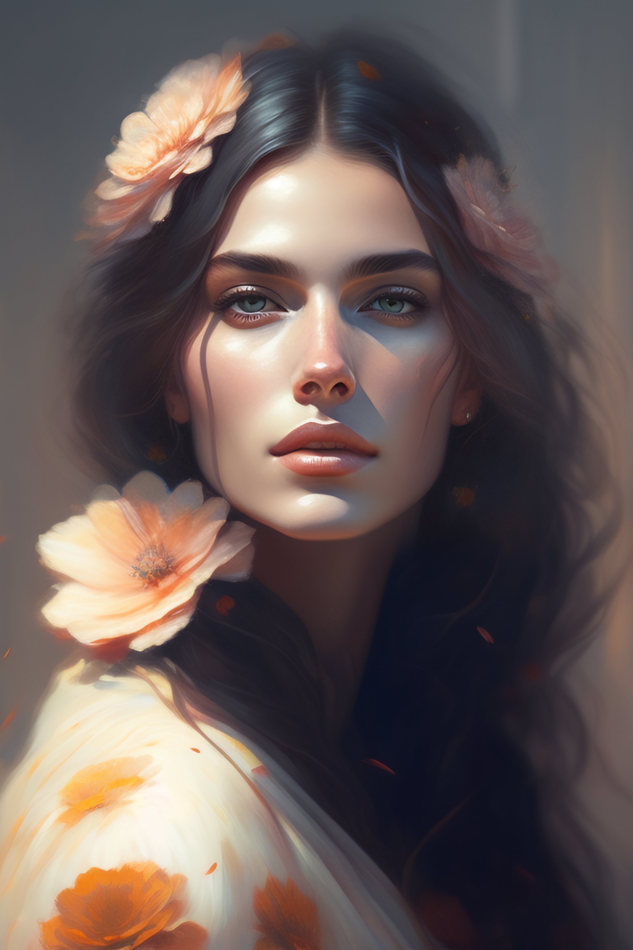 Lexica - Abstract woman portrait with flowers, depth, painted by seb ...
