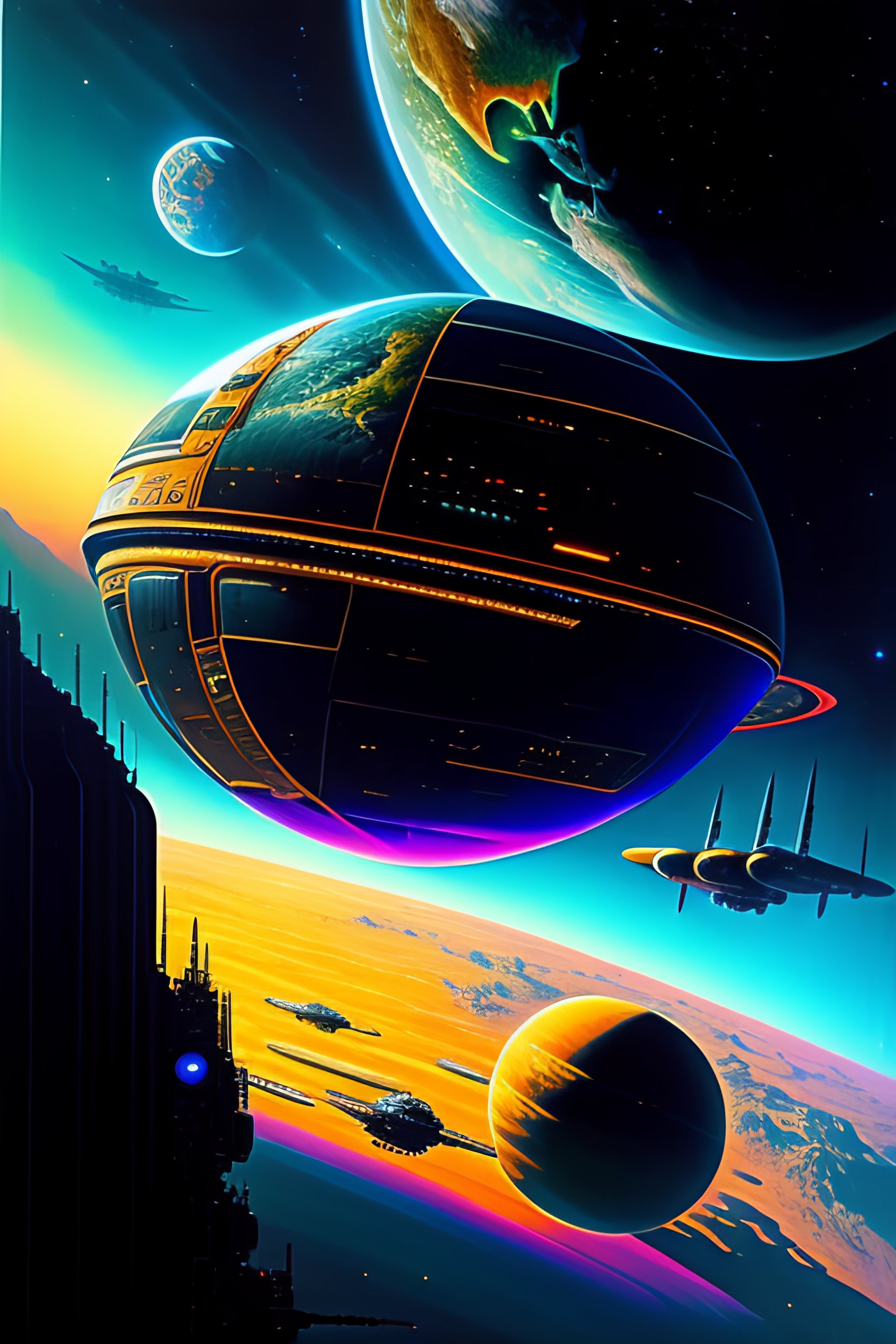 Lexica - Cyberpunk planet devastated seen from space, detailed ...