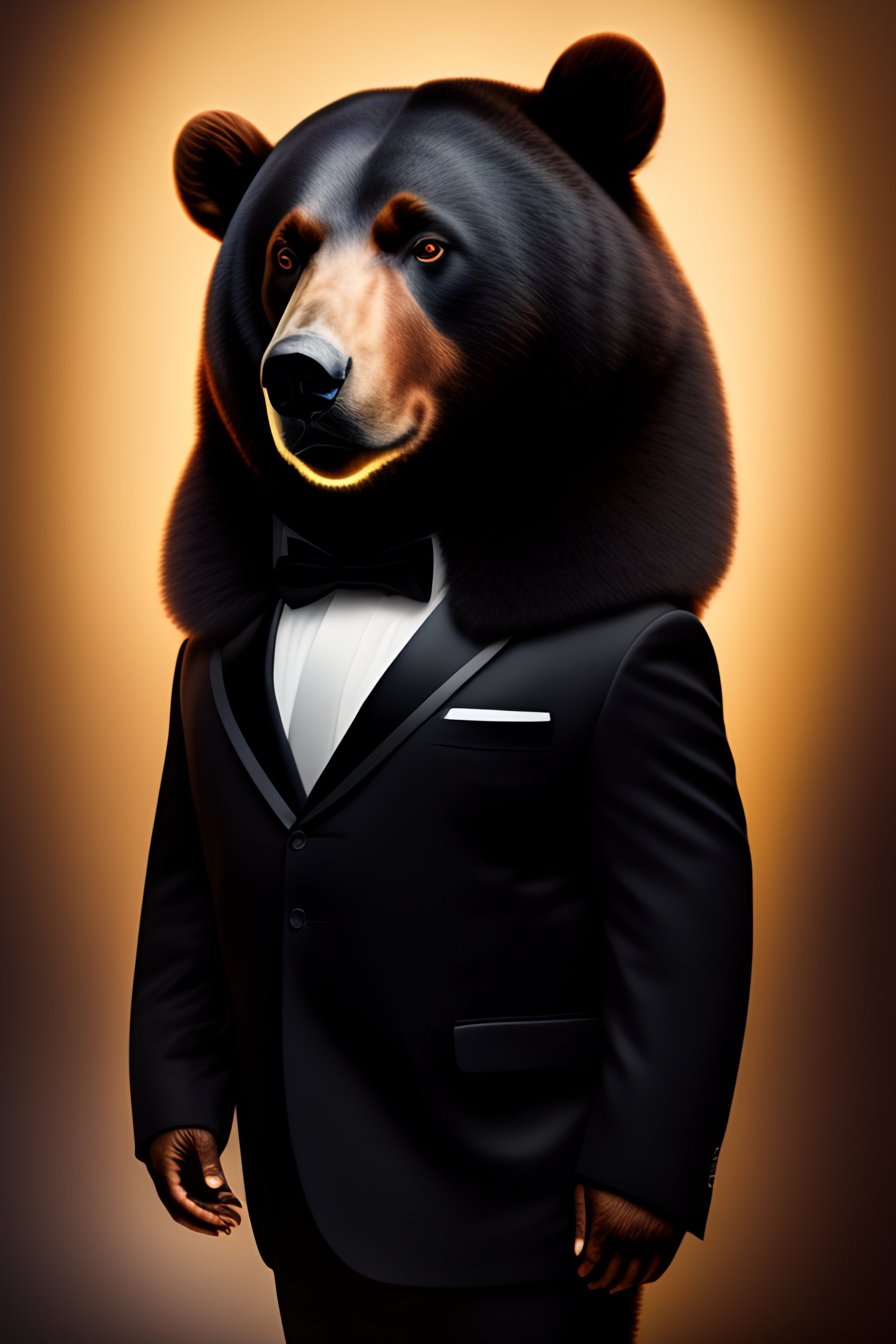 Lexica - Anthropomorphic bear in a bodyguard black suit