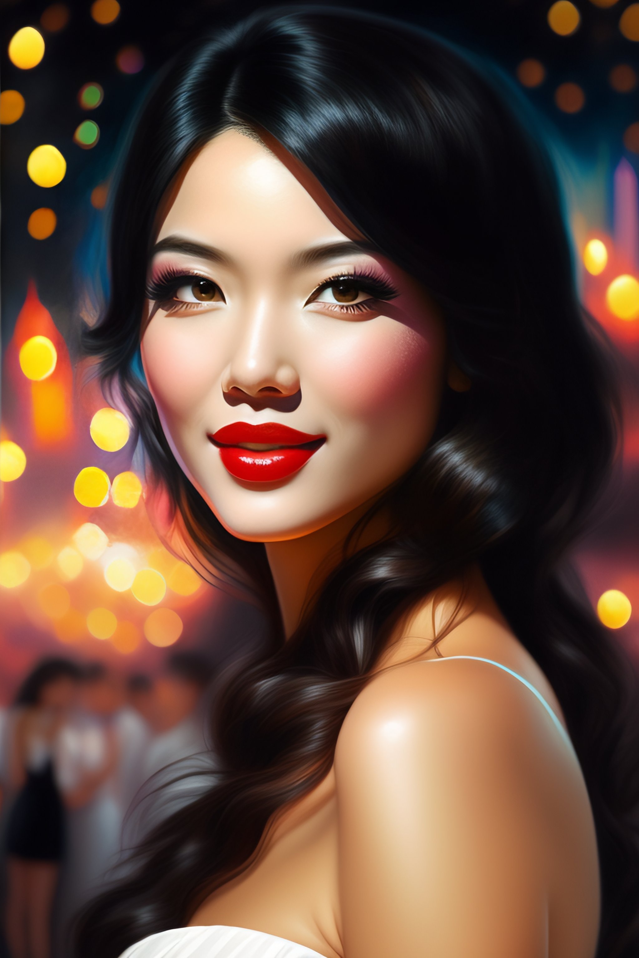 Lexica - Drawing girl, black hair, new years eve, party