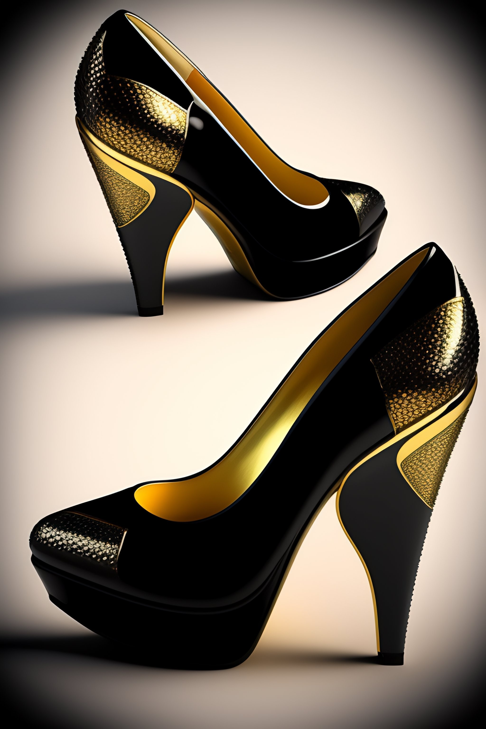 Lexica - A decoltè shoes hight heels, in two color black and gold ...