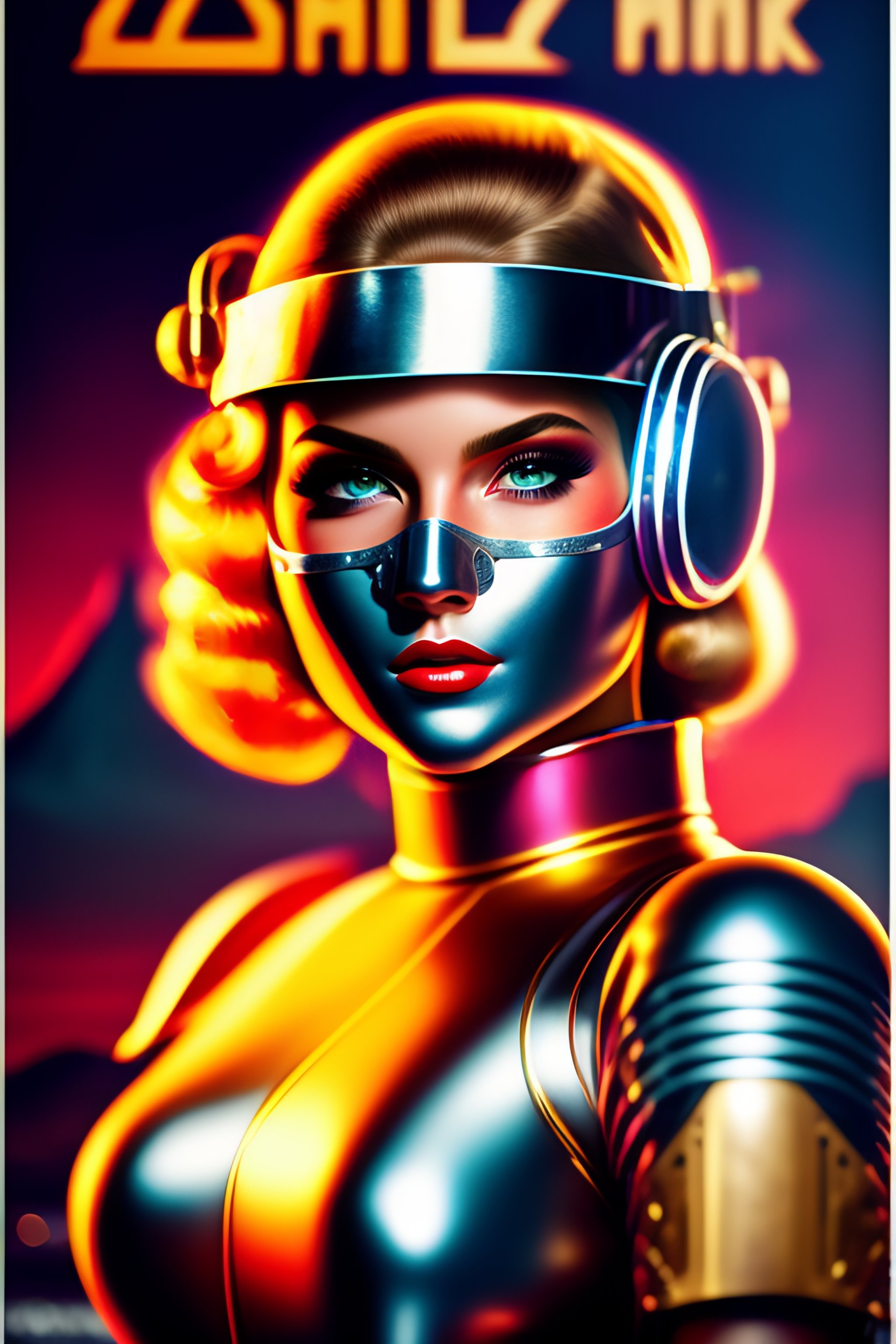 Lexica - She has a mask, the mask is chrome with lights inside, the ...