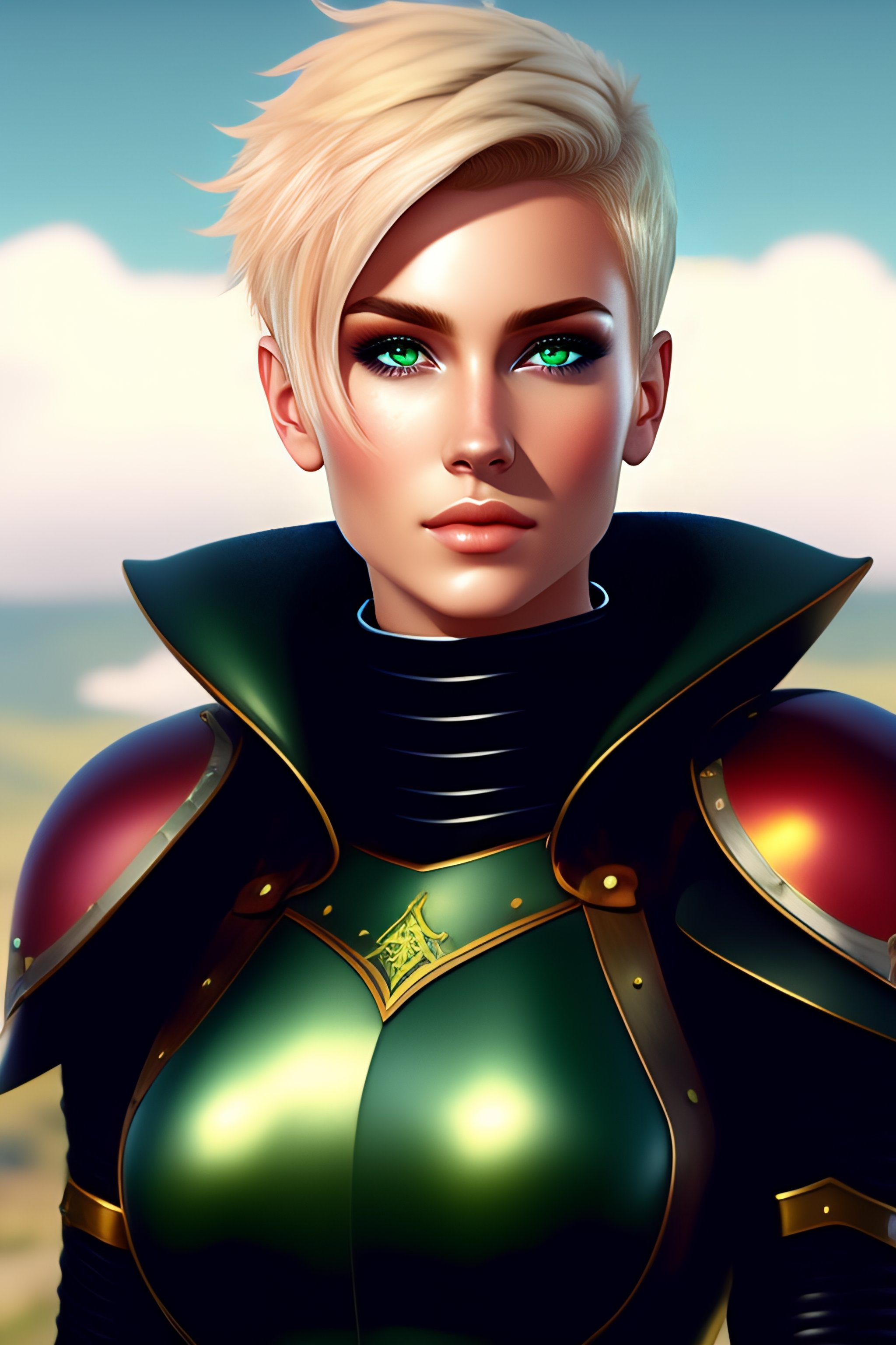 Lexica - Young adult female, leather armour, blonde hair, pixie cut ...