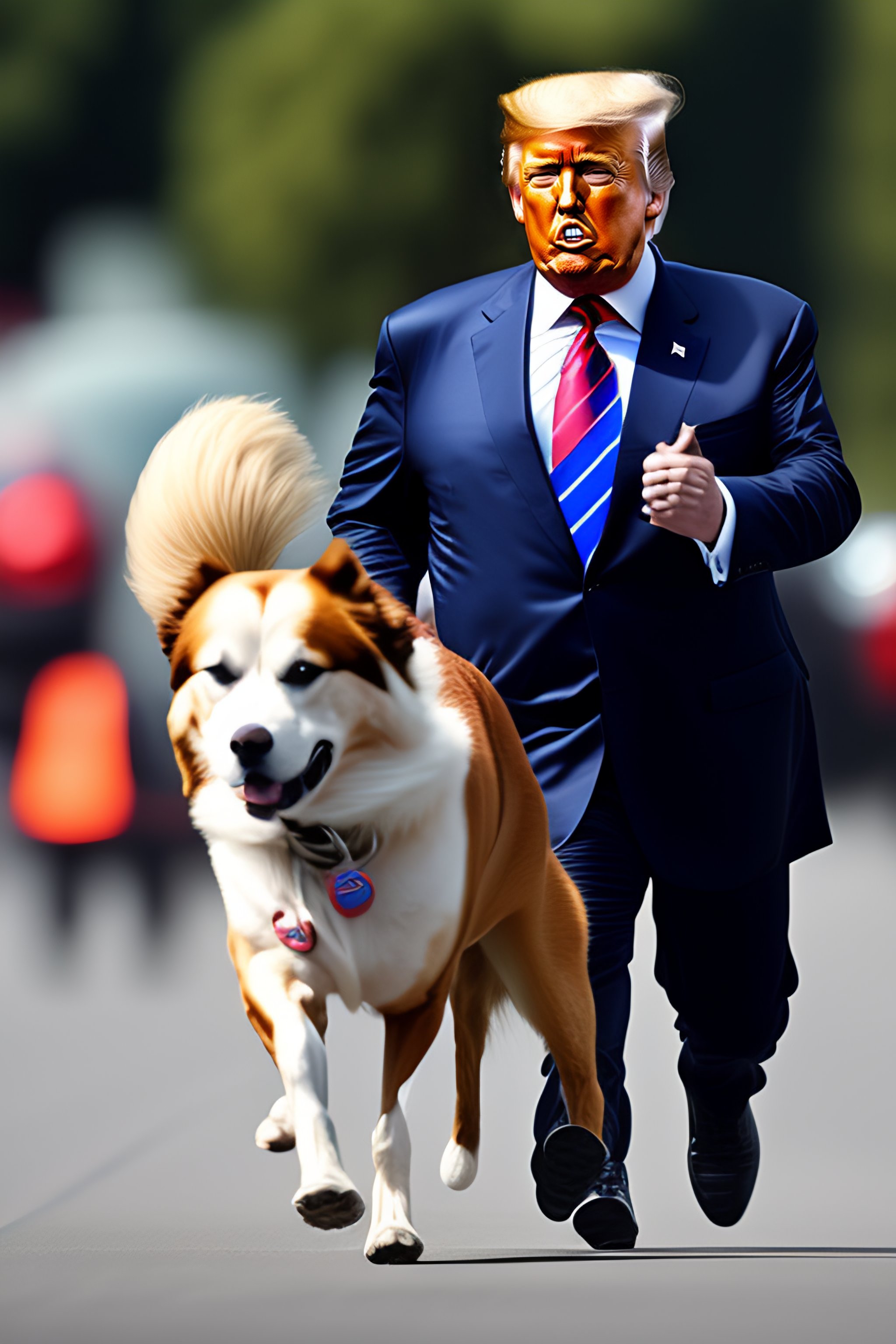 Lexica - Donald trump running from a dog