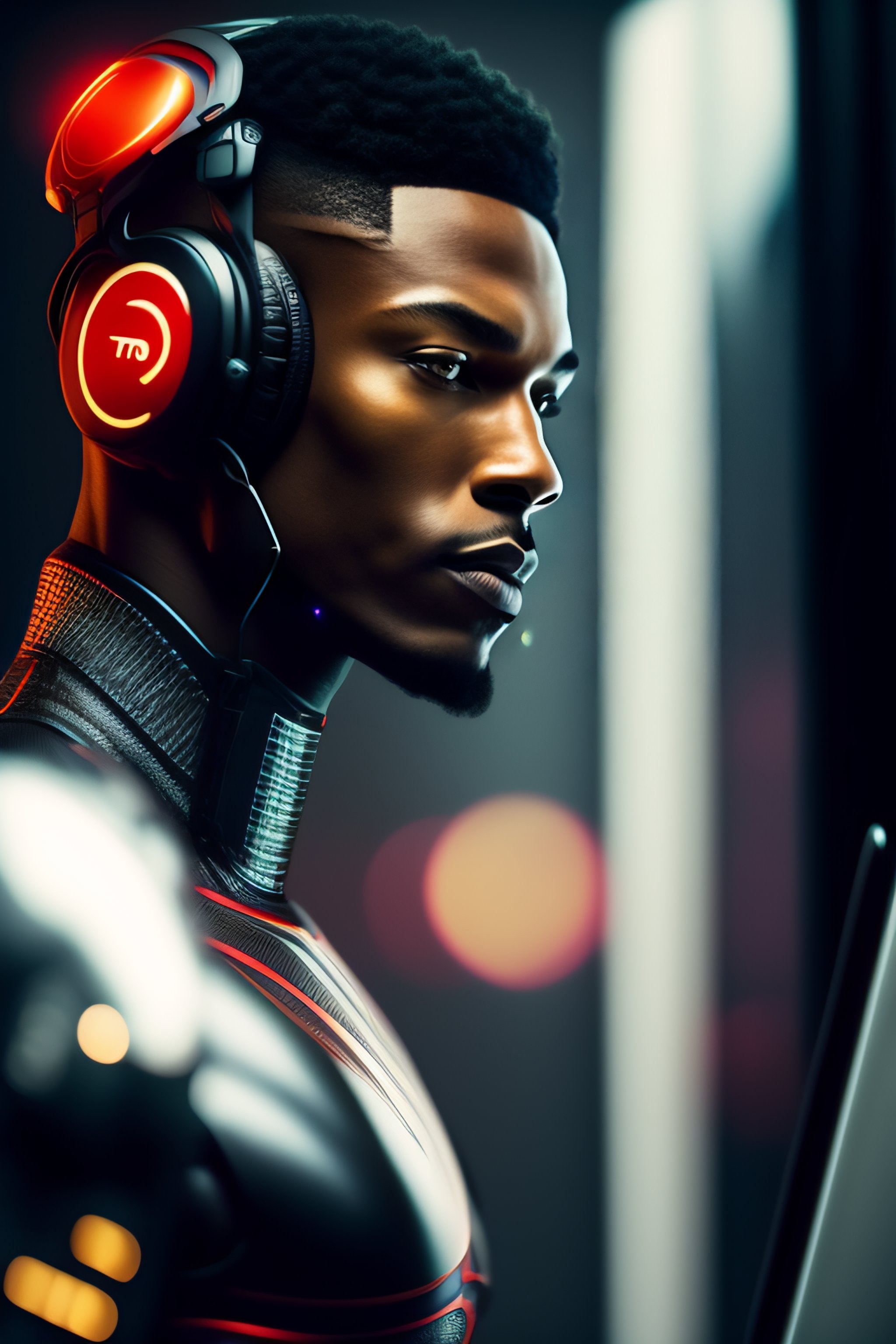 Lexica - Cyborg with computer, a character side portrait, realistic ...