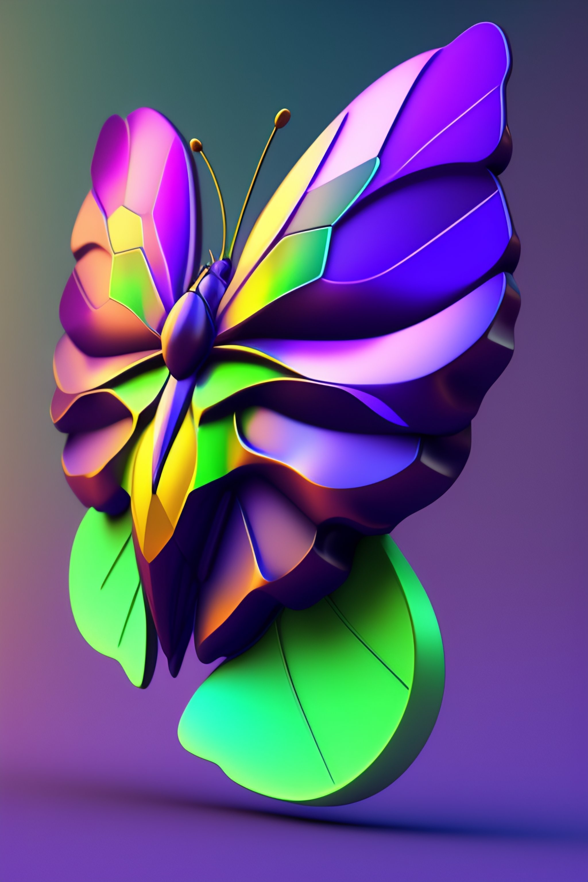 Lexica - 3d low poly butterfly, green and purple colors, step gradient ...