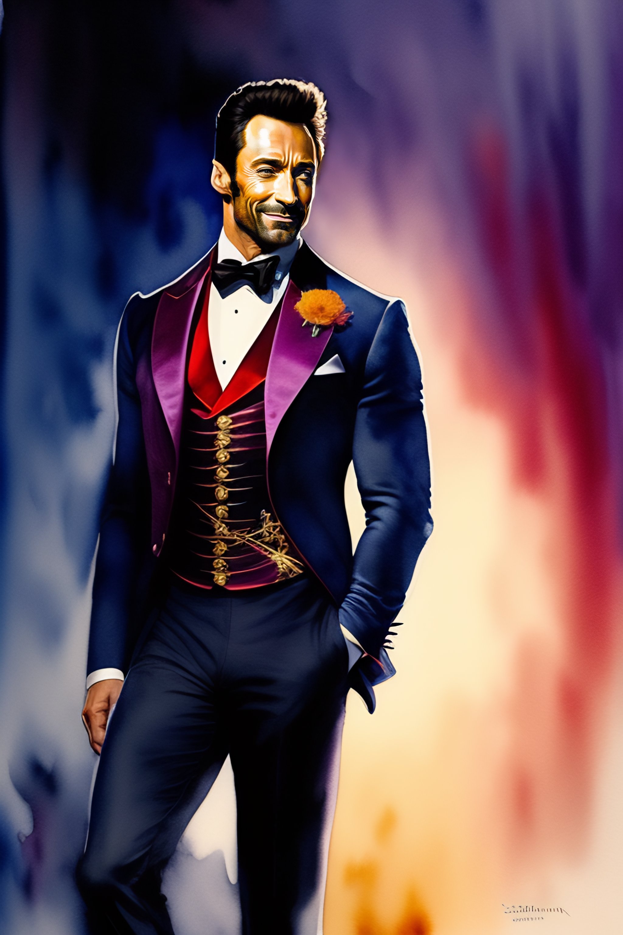 Lexica - A watercolor drawing of hugh jackman of "the greatest showman ...