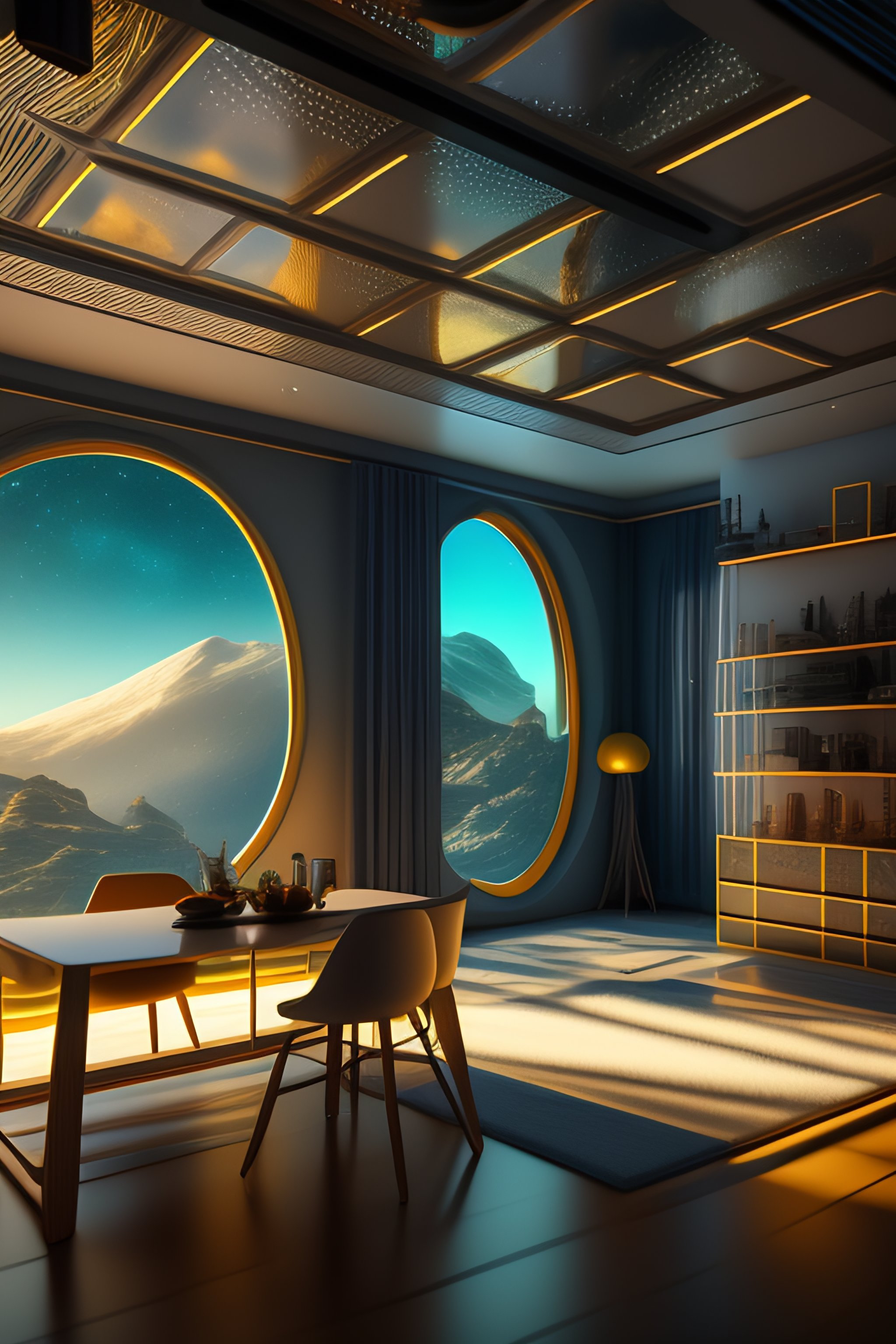 Lexica - Artstation scifi scene of a safe room as ikea ad, lounge ...