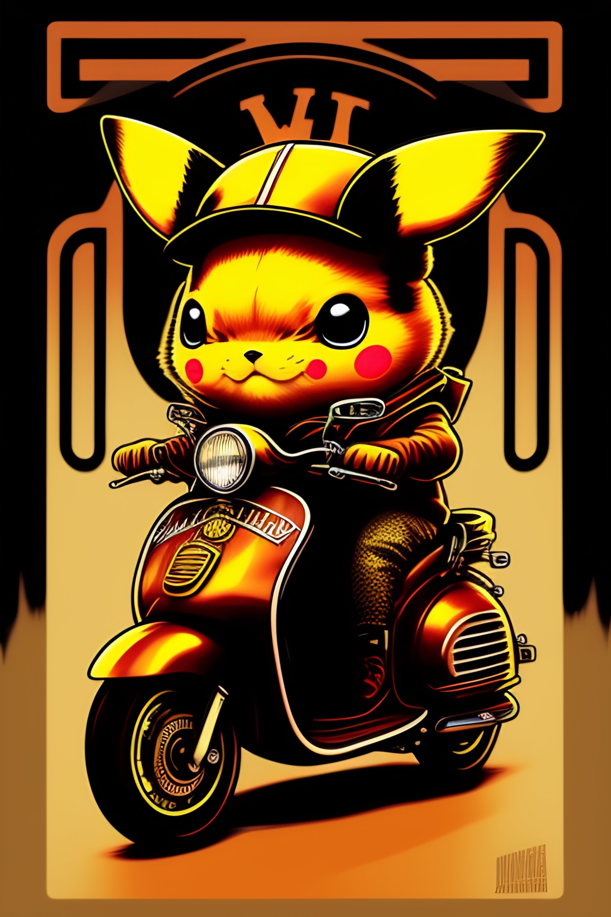 Lexica - A steampunk Pikachu with boots sitting on a vespa moped with ...