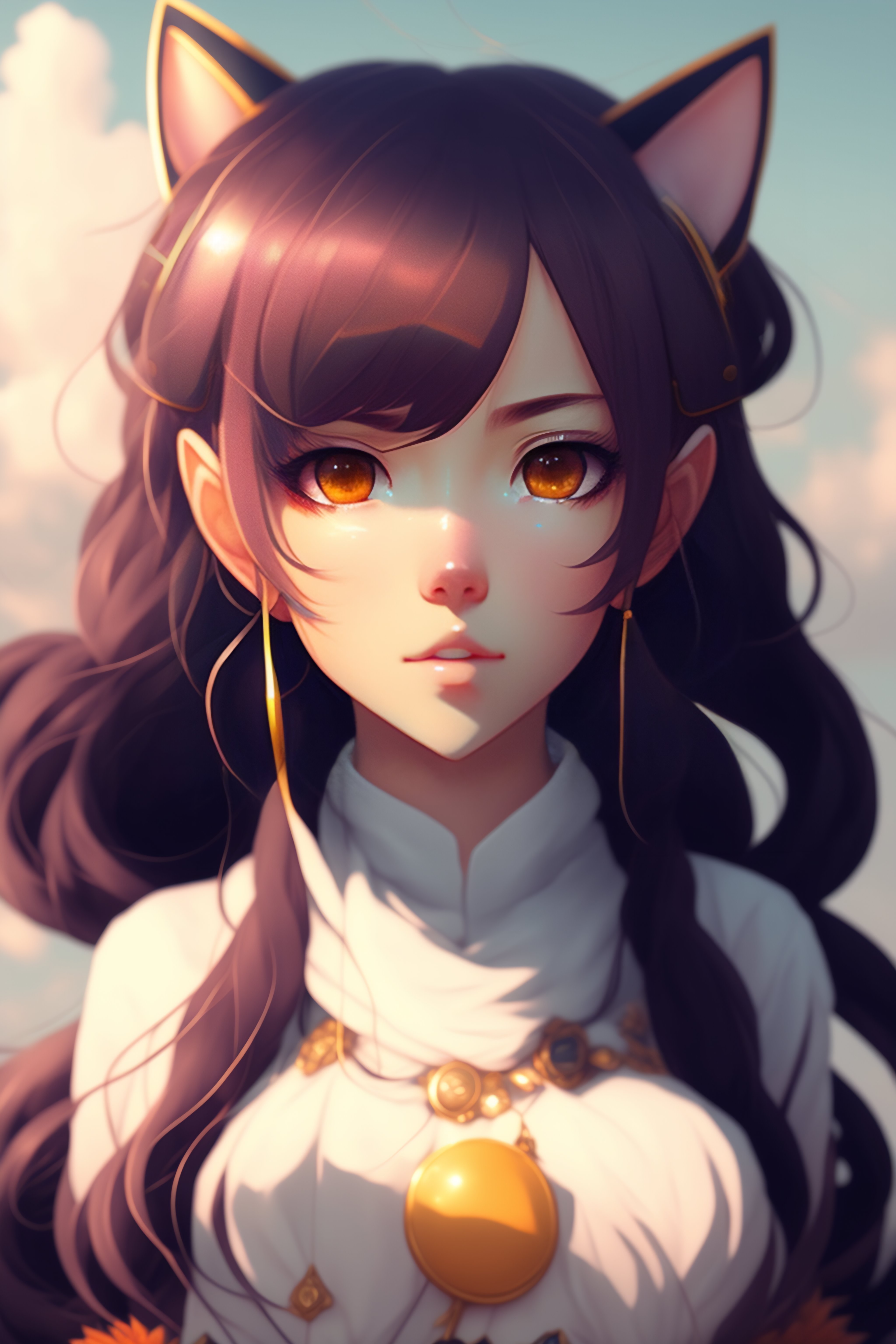 Lexica - Portrait of cute catgirl, cloudy sky background lush landscape ...