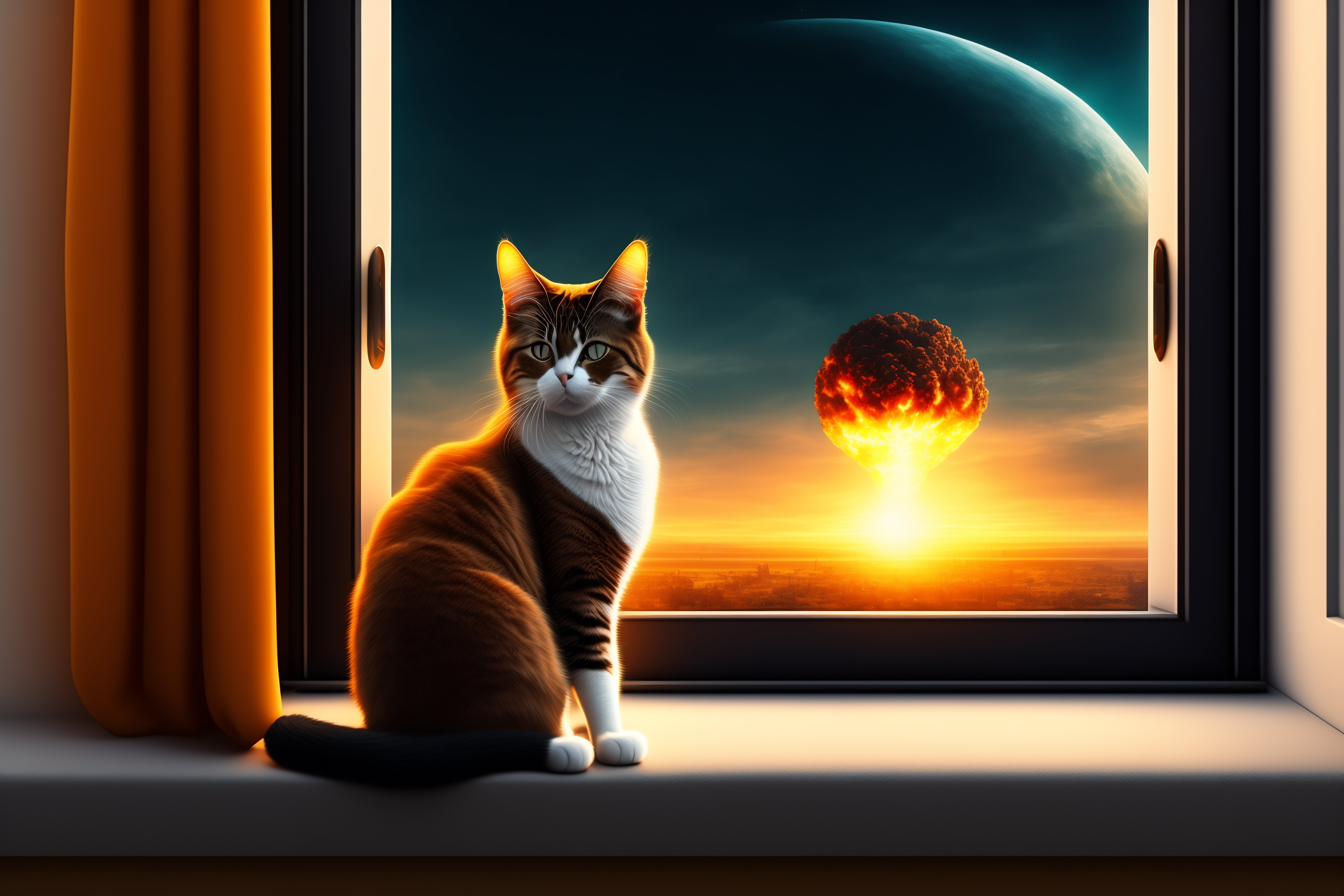 Lexica - The cat looks at the nuclear explosion, sitting on the windowsill