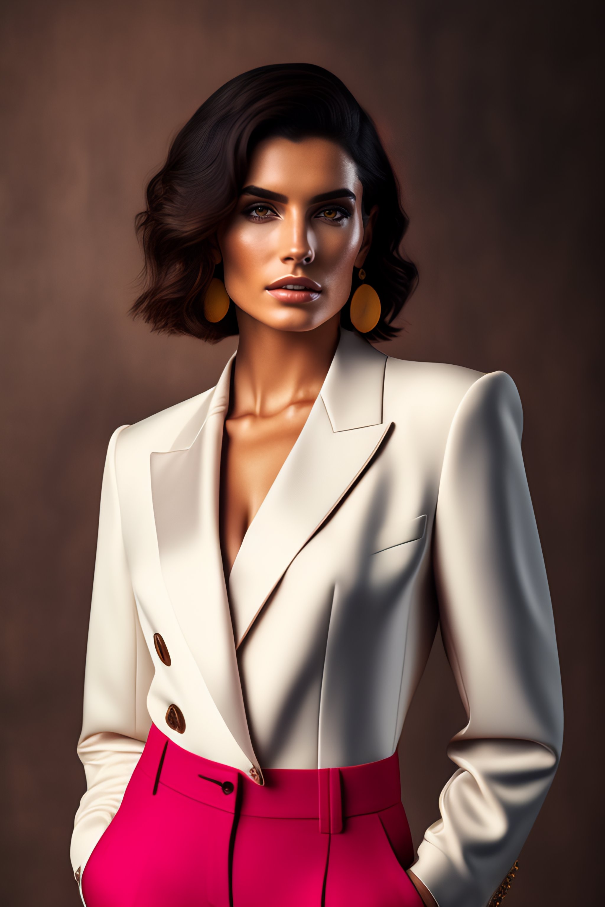 Lexica - Studio Portrait of natural short hair brunette spanish model ...
