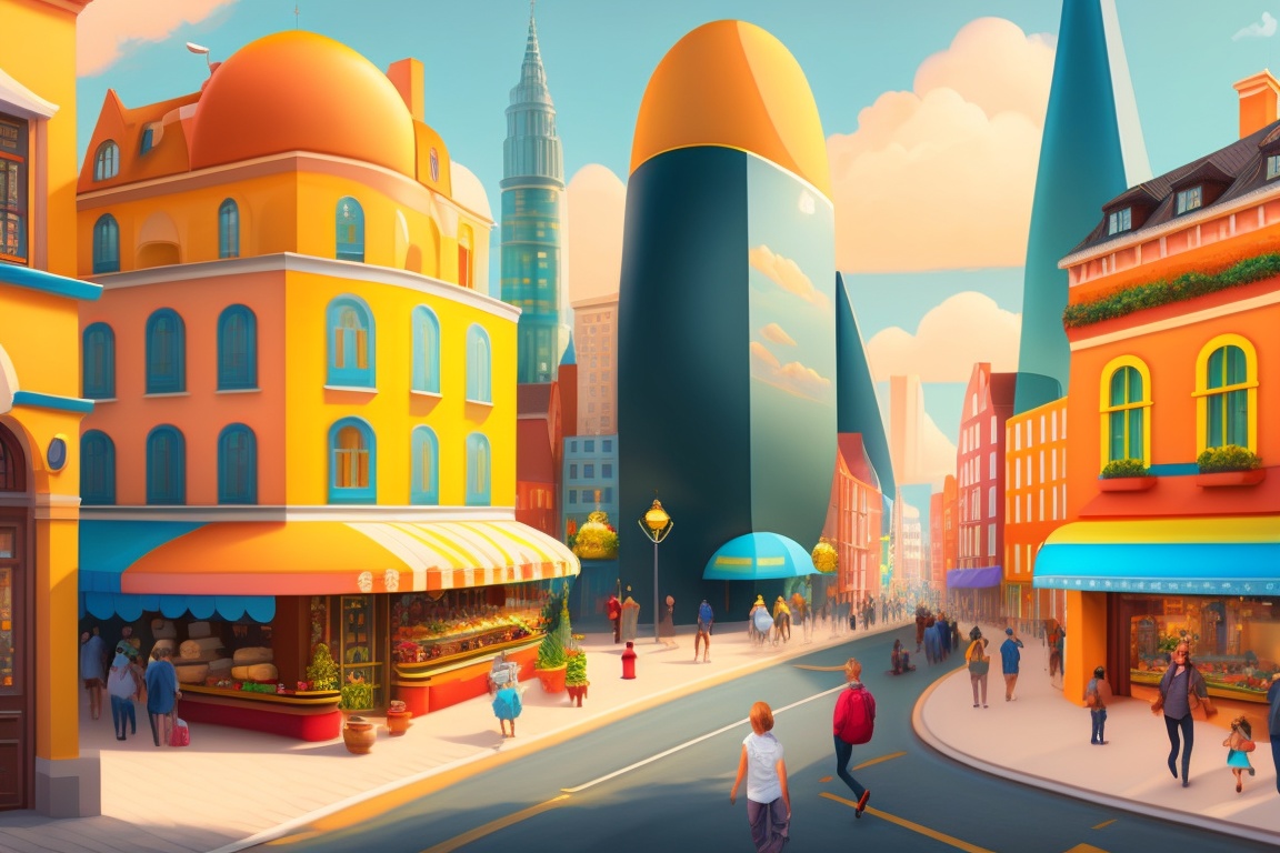 Lexica - An illustration of the vibrant city of Cheesetown, with tall ...