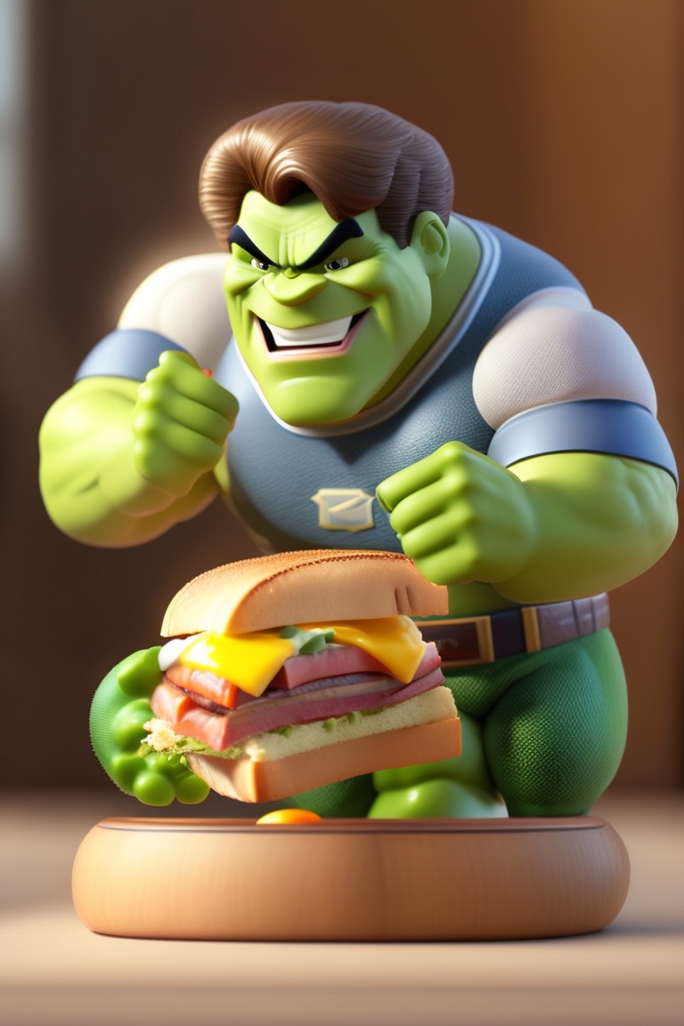 Lexica - A toy from hulk, style Pixar, eating a sandwich