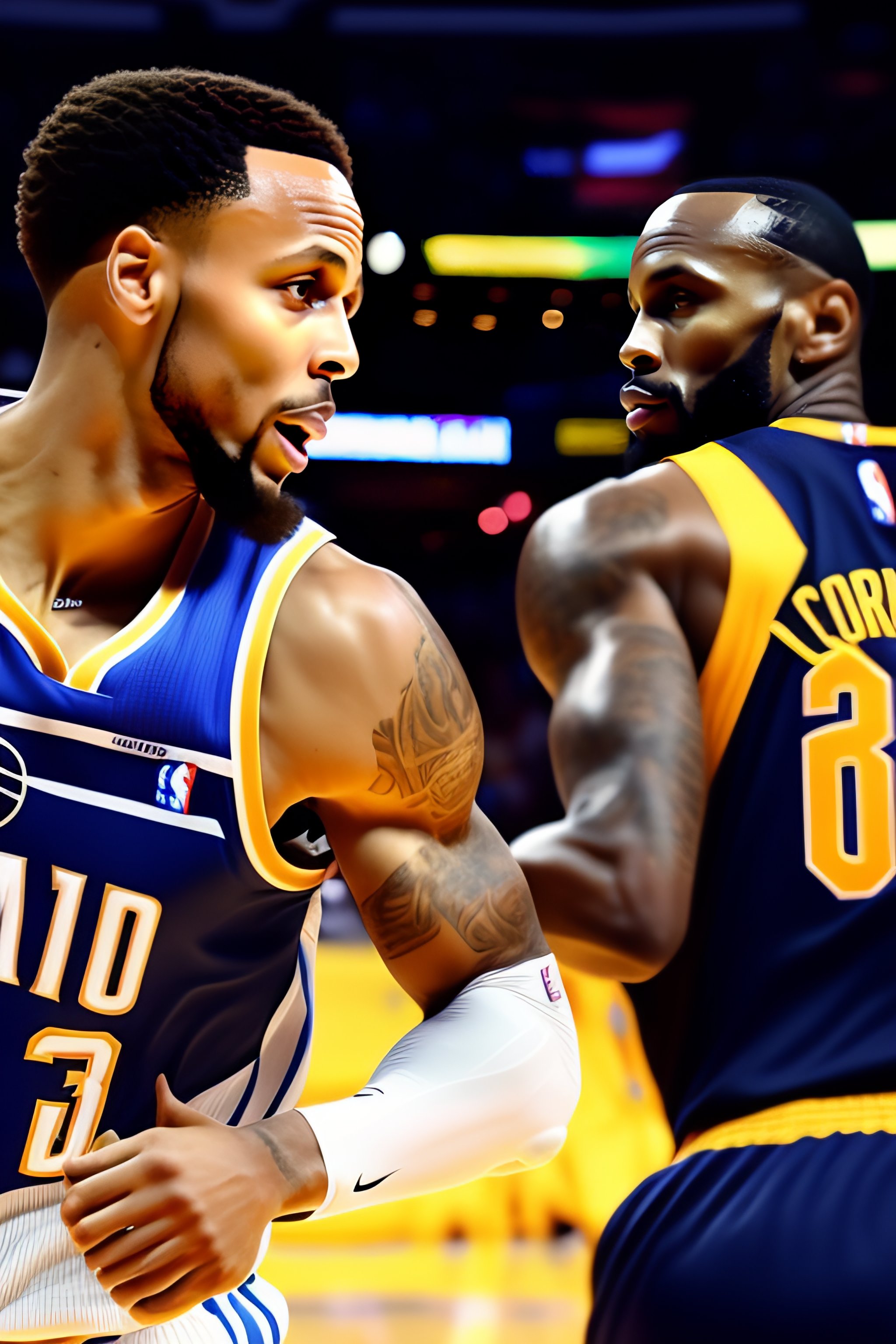 Lexica - Photo of Stephen curry step over lebron james on the nba finals