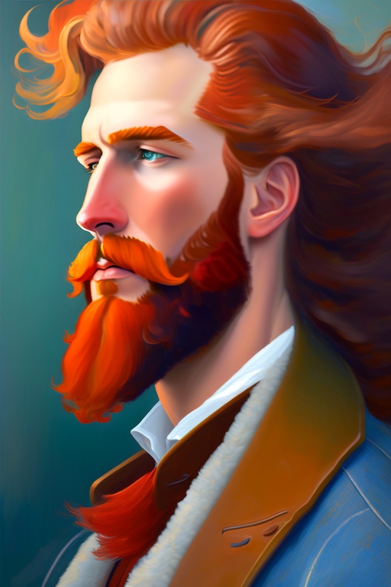 Lexica - The face is framed by a mane of fiery red hair, mirroring his ...