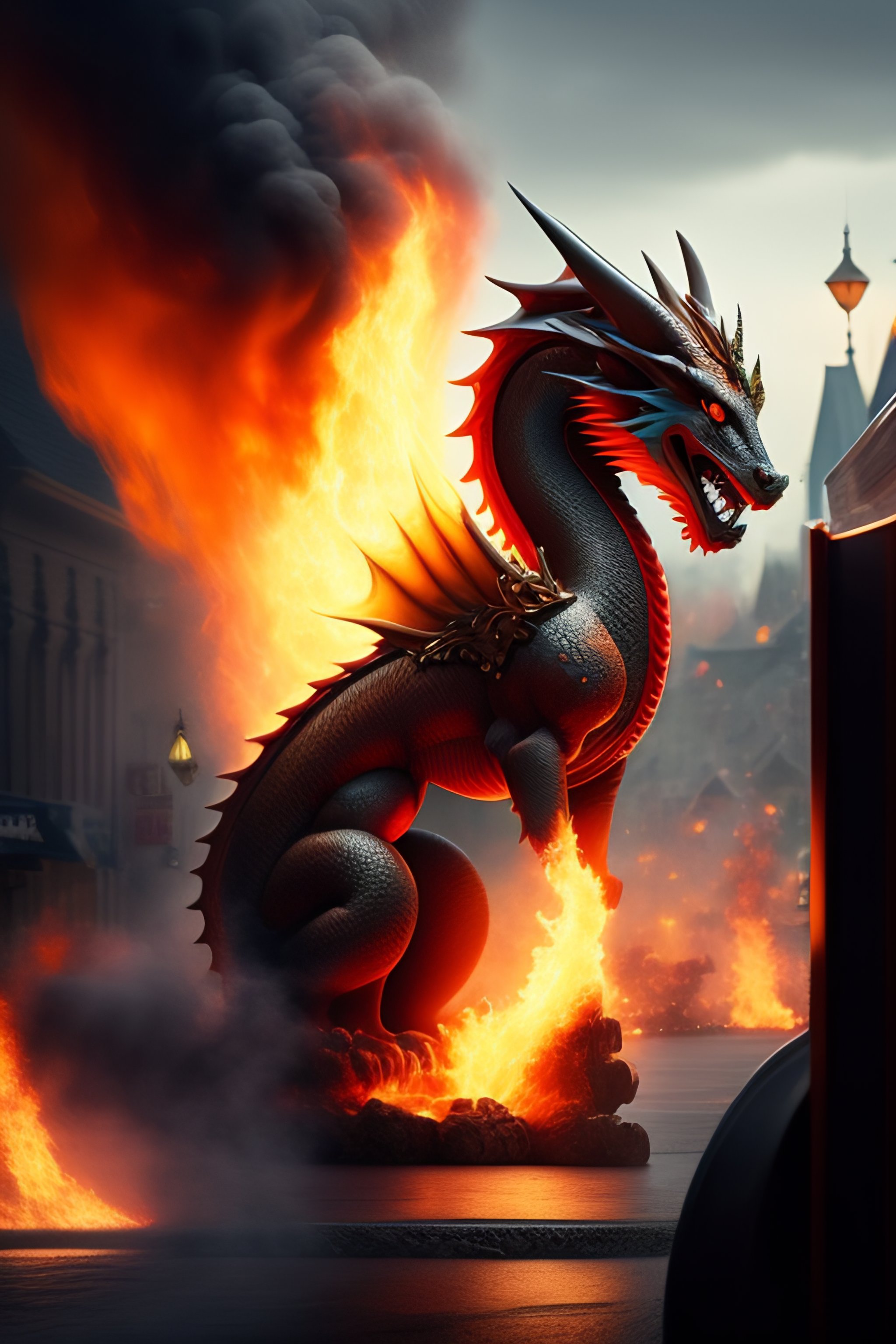 Lexica - Dragon burning down a town