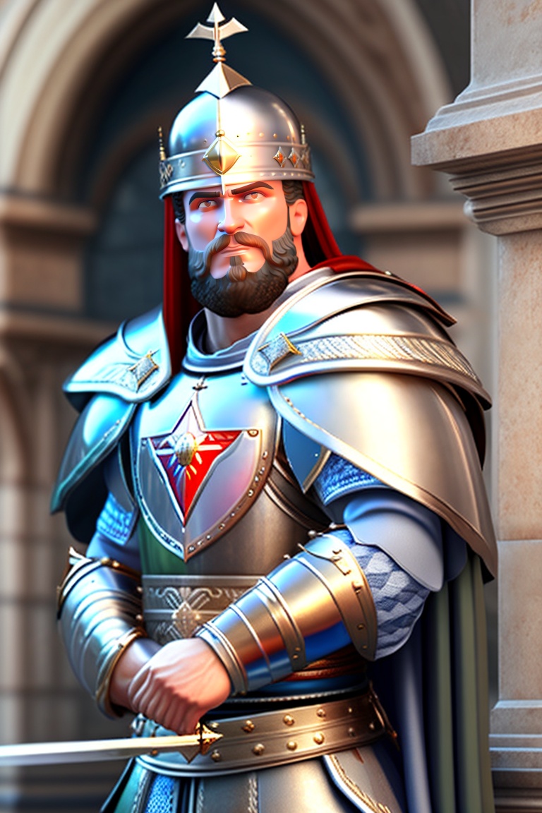 Lexica - Crusader holding a sword and shield, angry, strong men, 3d ...