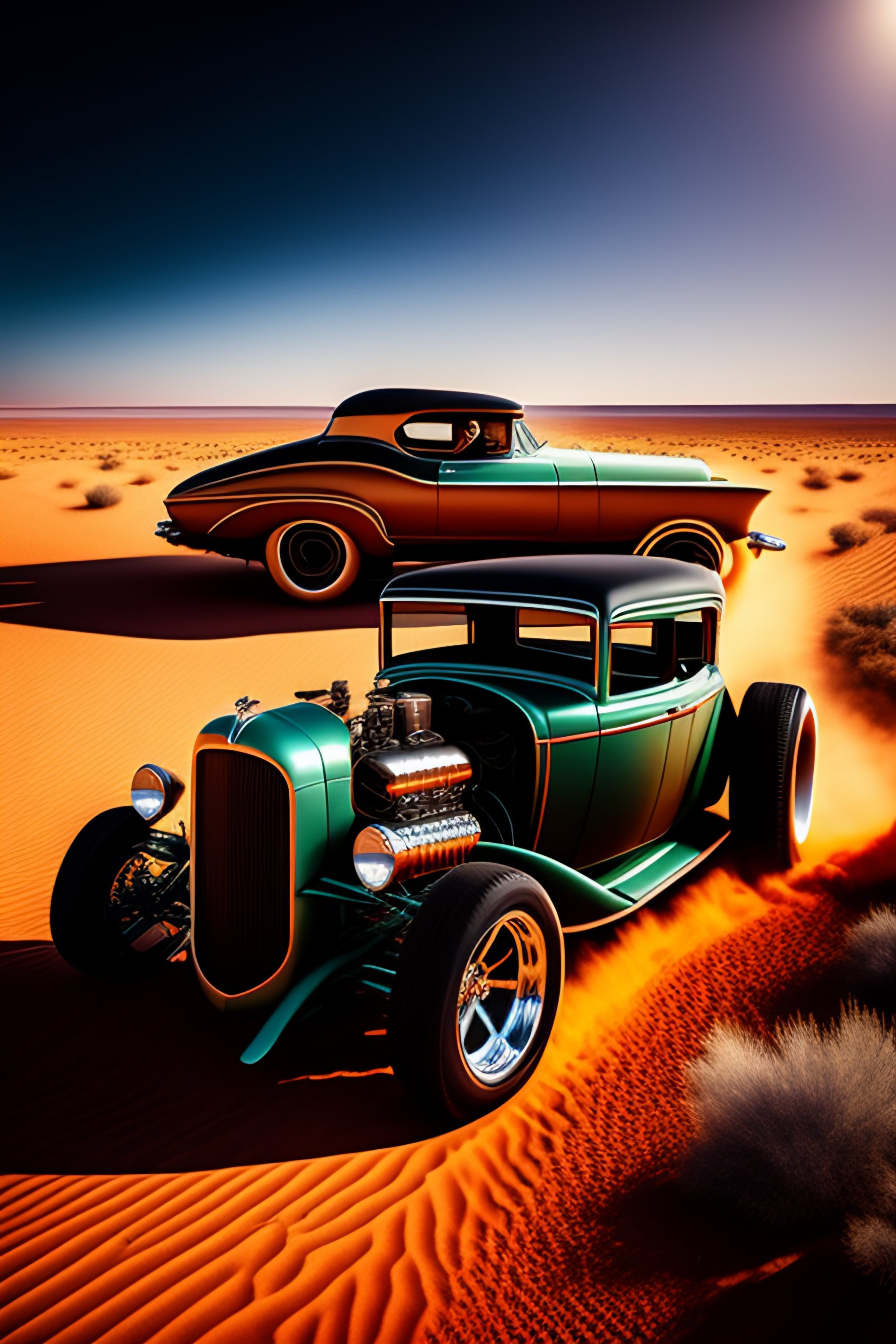 Lexica - Vintage hot rod car in the desert