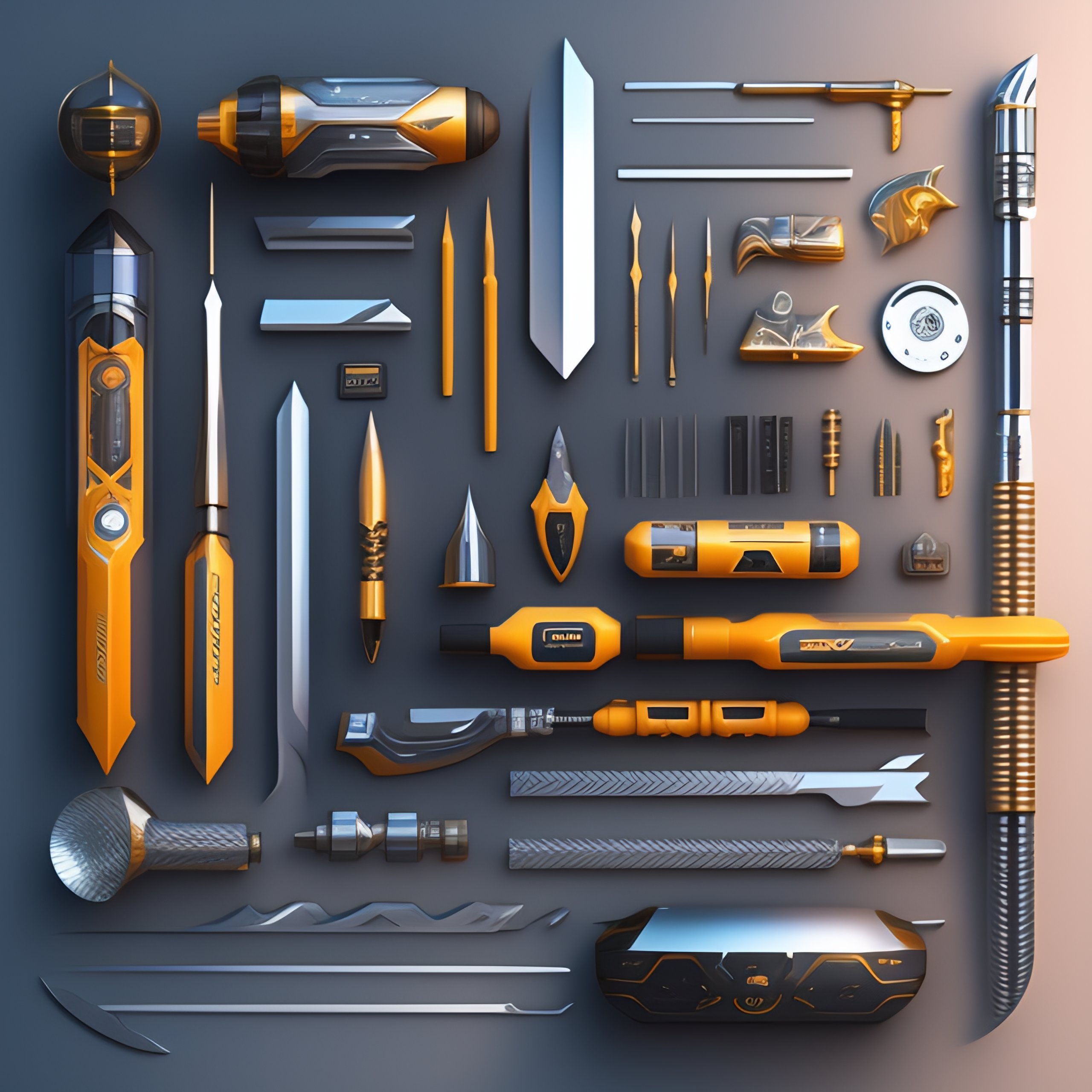 Lexica - Futuristic bejeweled tools, Costumes and props, Knolling ...