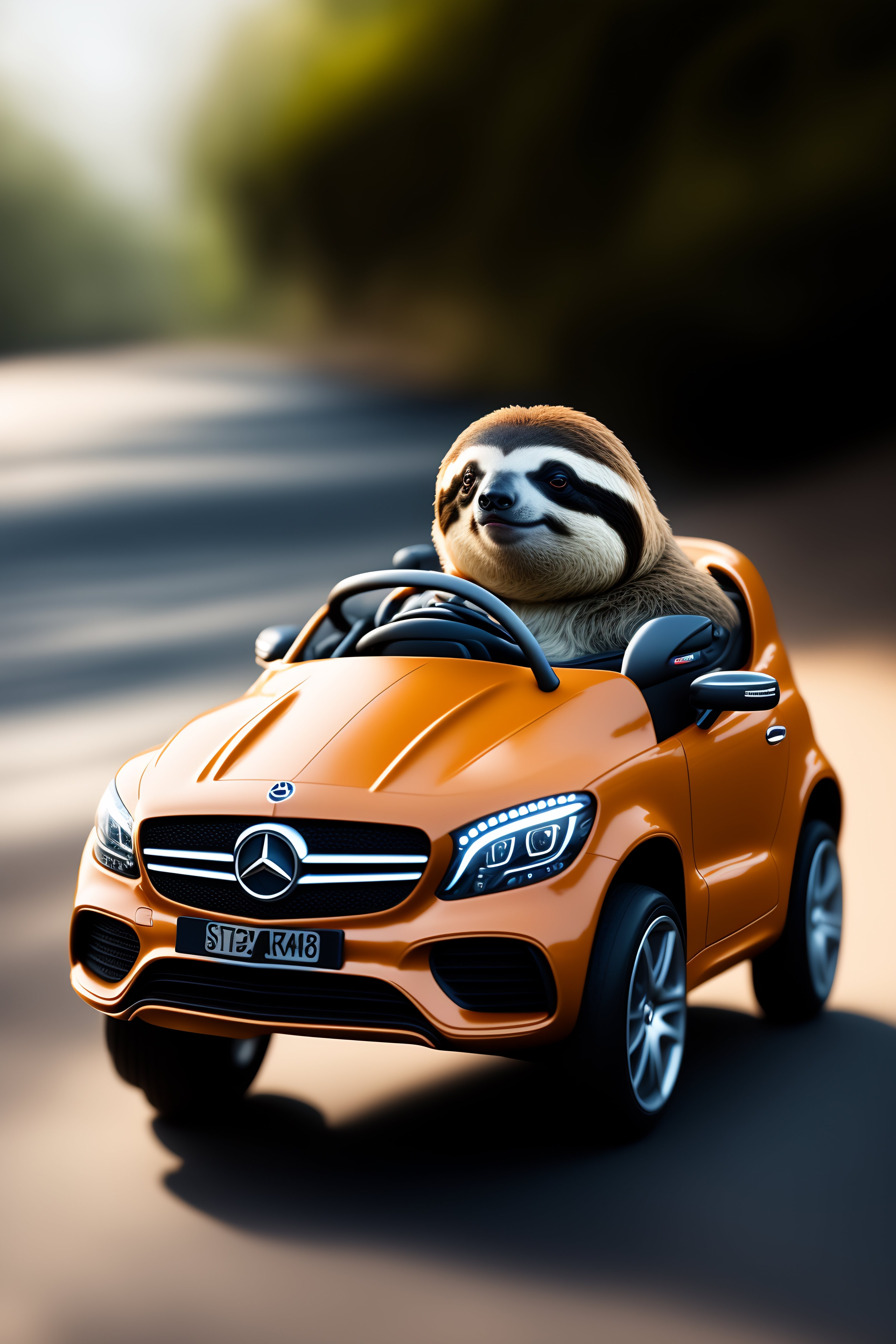 Lexica - A sloth driving a mercedes