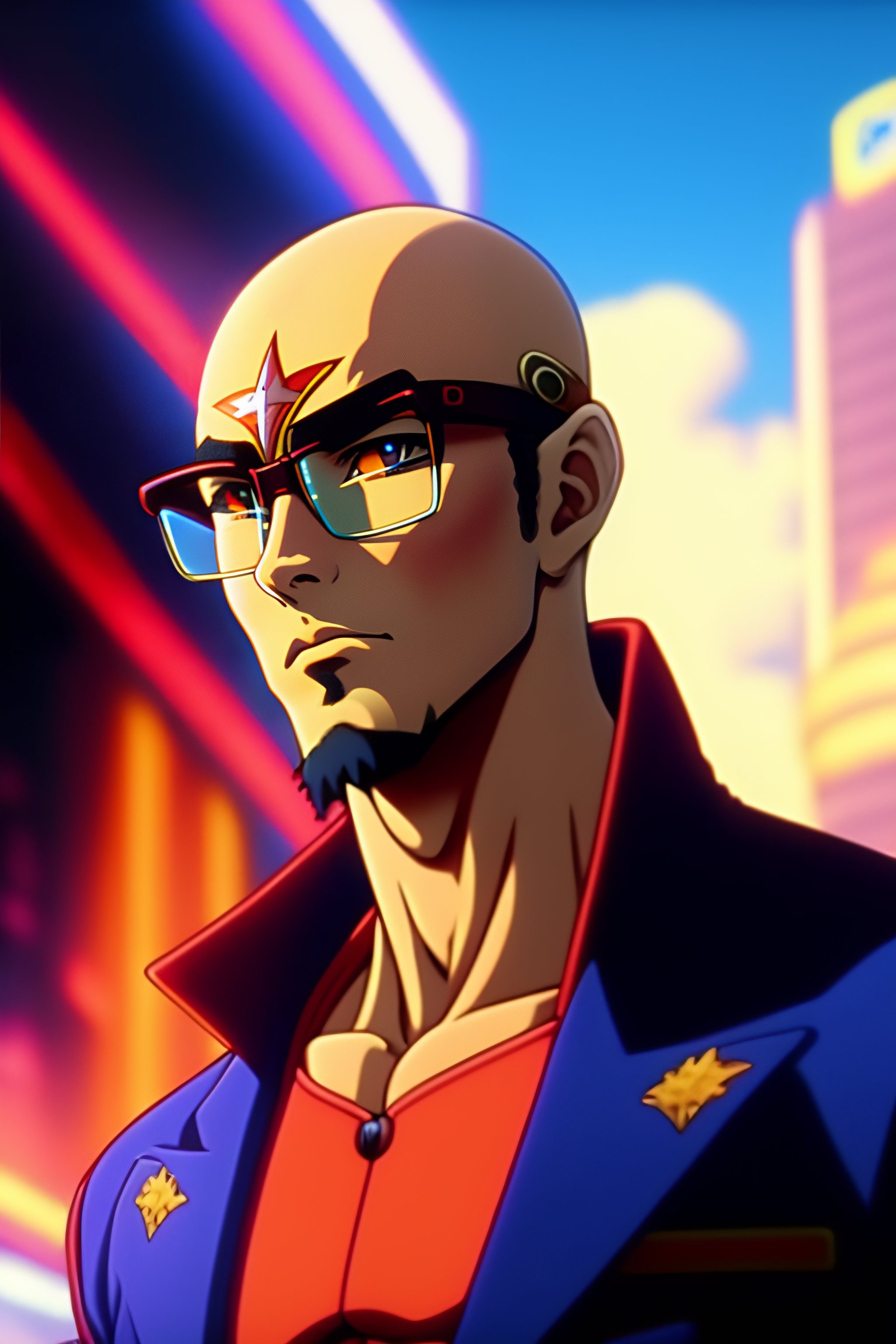 Lexica - Bald guy with glasses and small goatee , Vintage anime ...