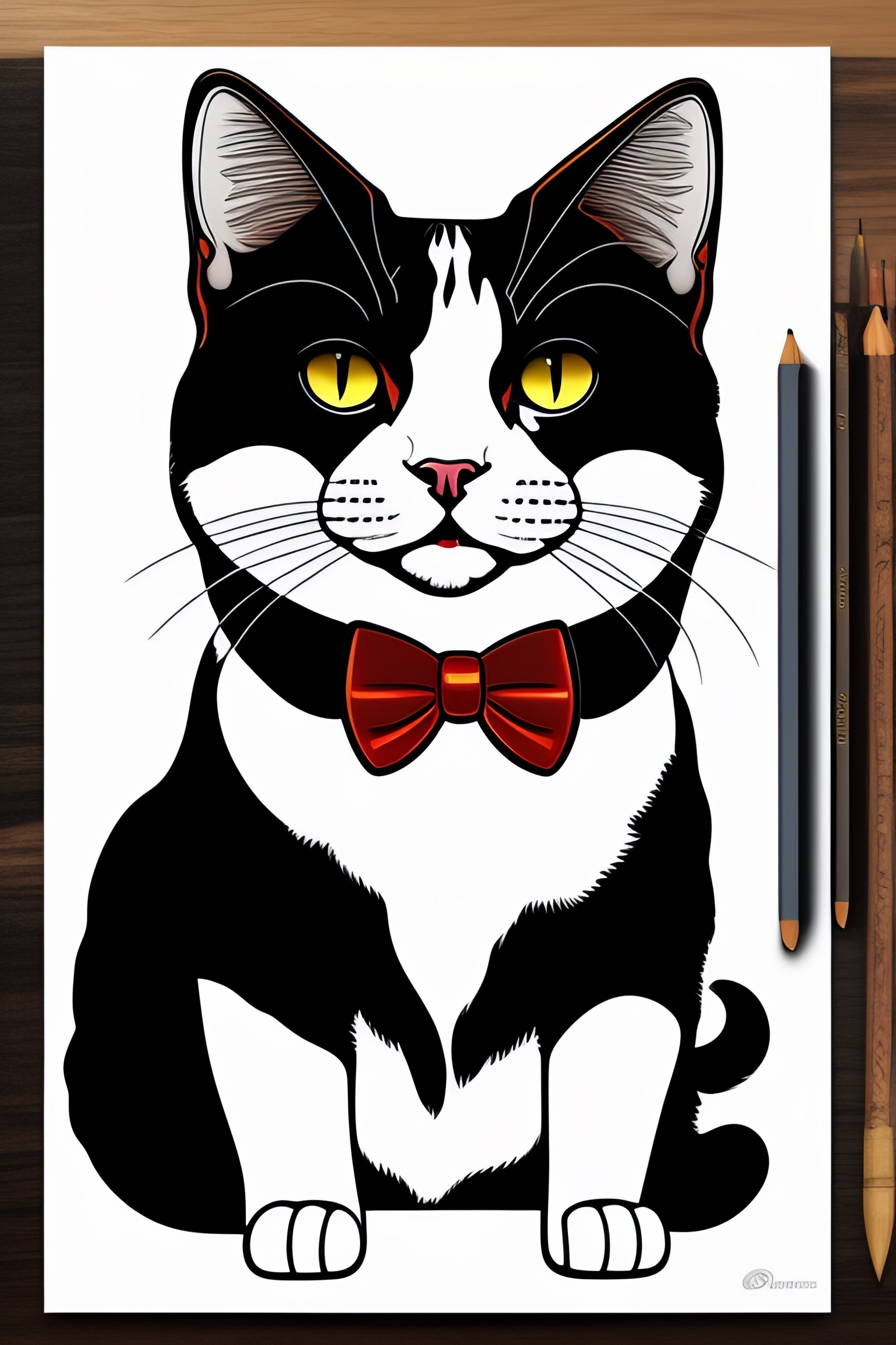 Lexica - A tuxedo cat for a kids coloring book page