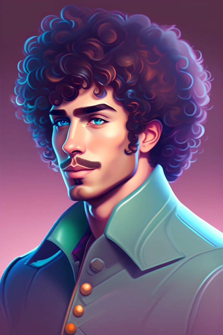 Lexica - Curly hair man in vector illustration style, big beautiful ...