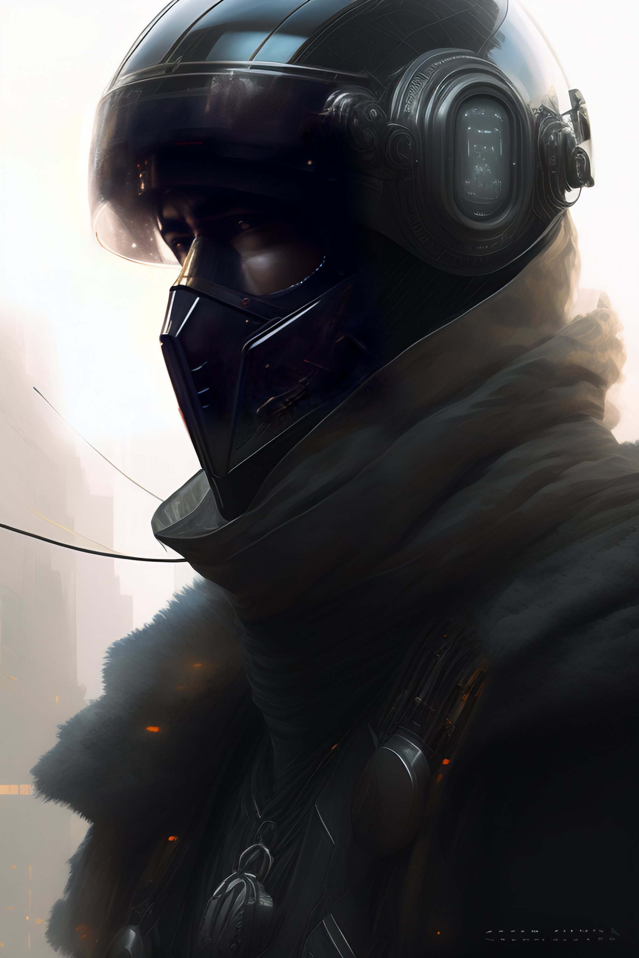 Lexica - Portrait of a futuristic masked man with cybernetics and wires ...