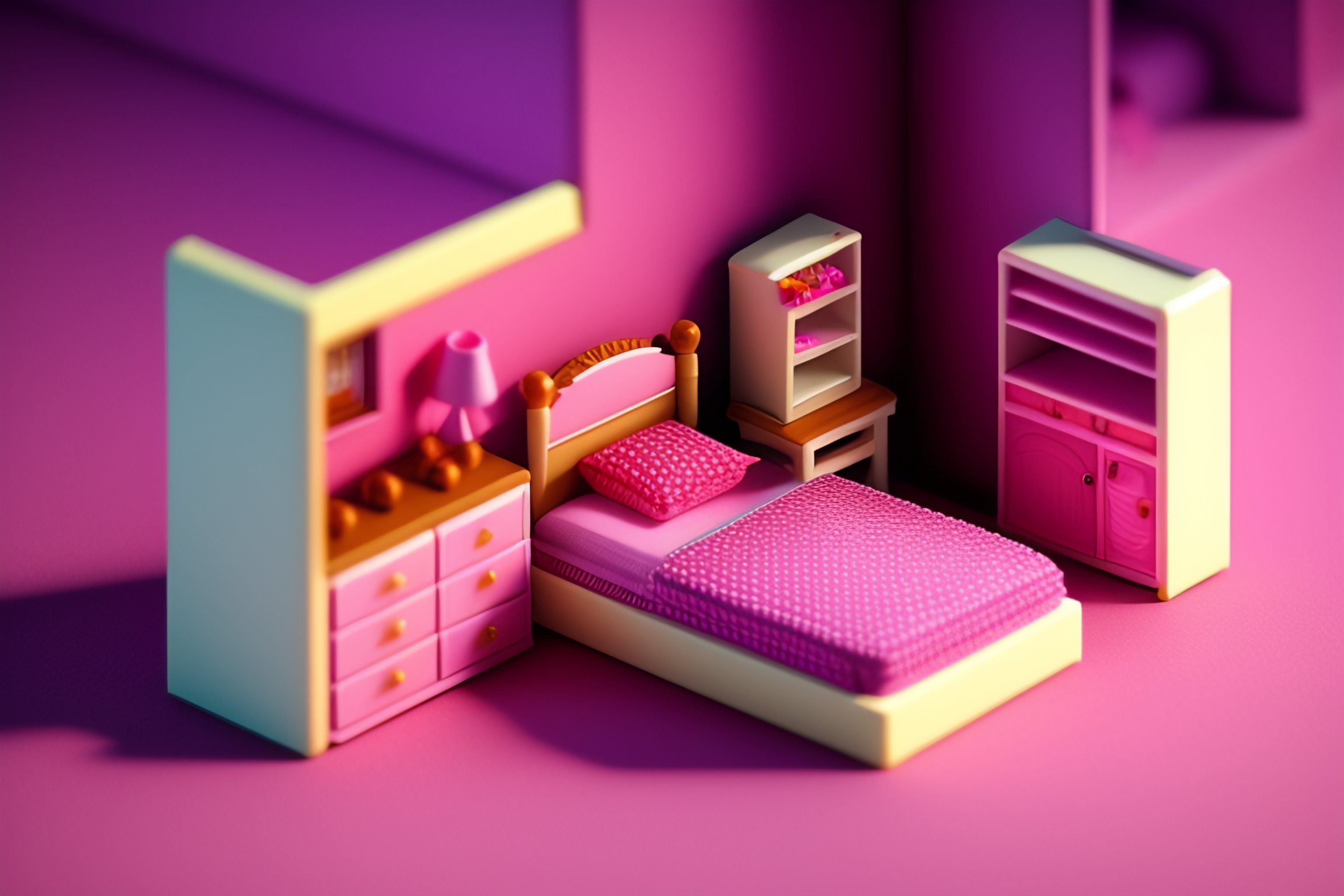 Lexica - Tiny cute voxel 2d perspective doll house room of a pink large ...