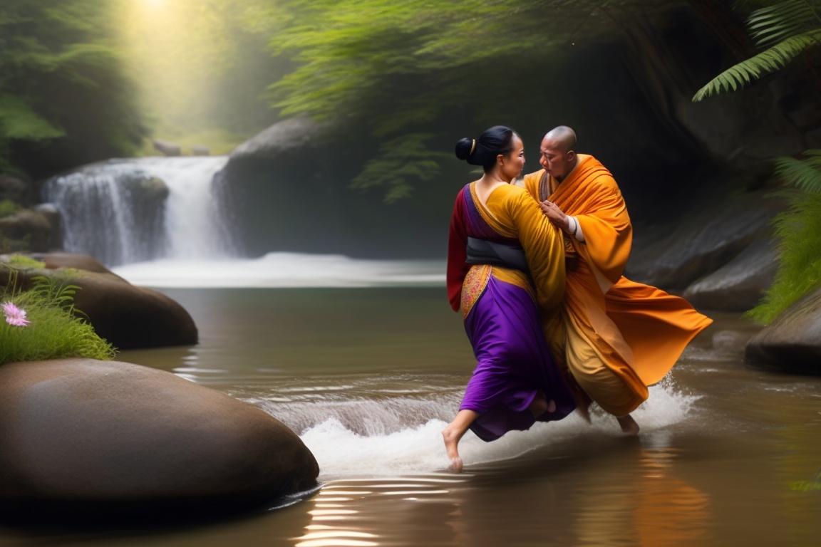 Lexica - The moment when monk Koji comes across the woman struggling to ...