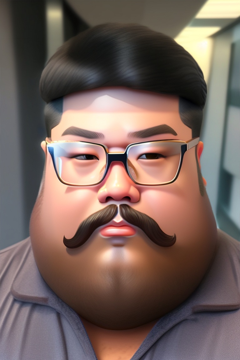 Lexica - A fat man wearing glasses, fishi eyes, thin lips, round face ...