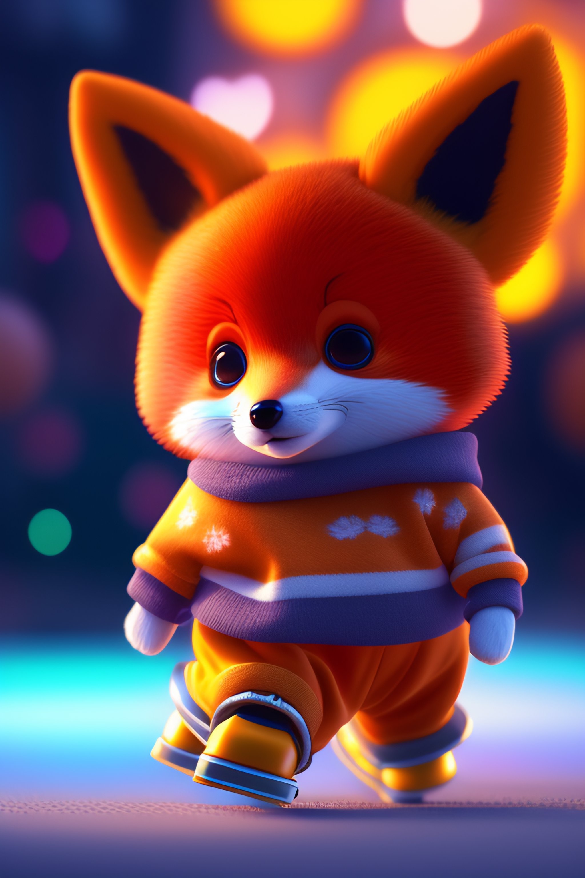 Lexica - Cute small humanoid baby fox on roller skates waring an orange ...