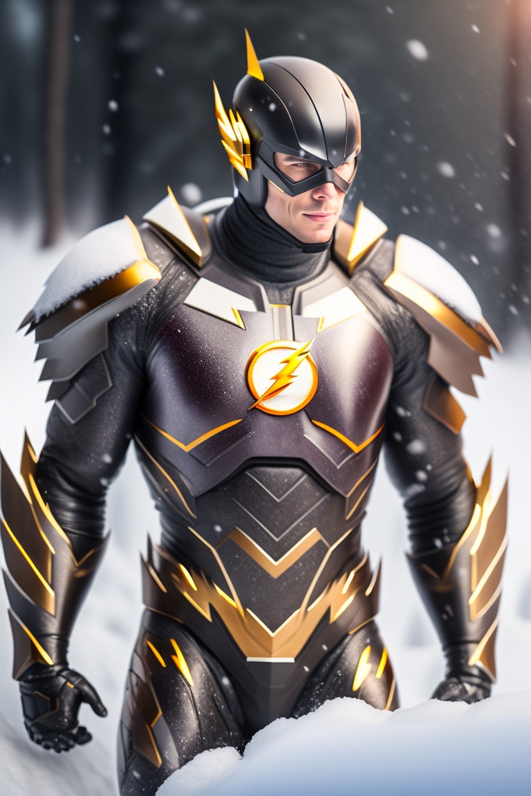 Lexica - The Flash full body on a white, black armor suit, on a white ...