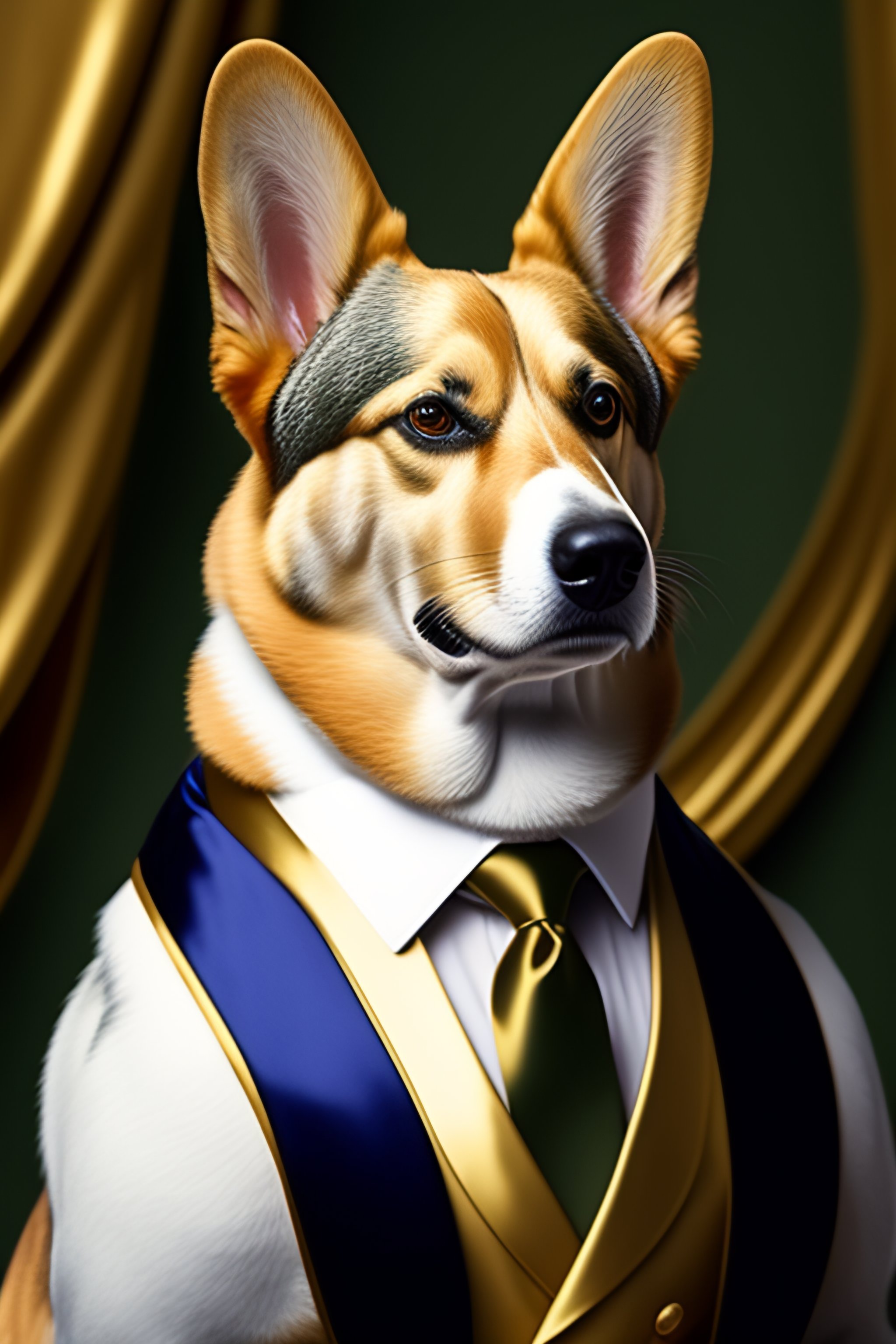 Lexica - A portrait of Golden Sable corgi dog wearing suit and tie, by ...