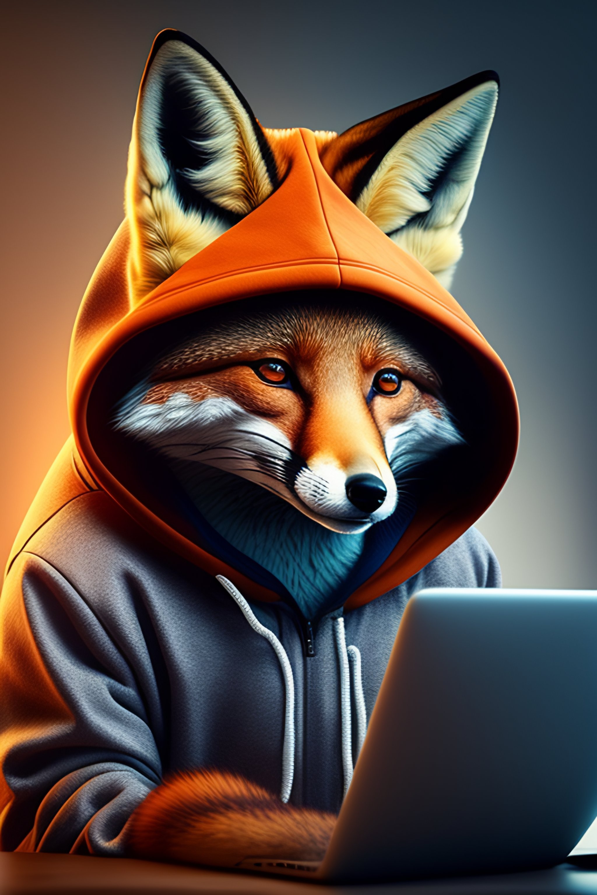 Lexica - Picture of an anthropomorphic fox in a hoodie, at a computer ...