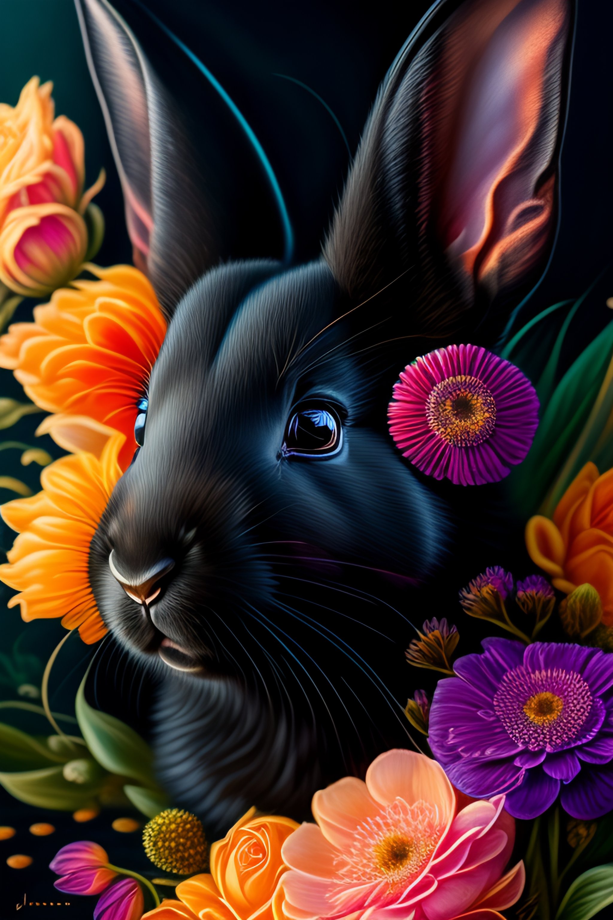 Lexica - Beautiful detailed black rabbit portrait behind a detailed ...