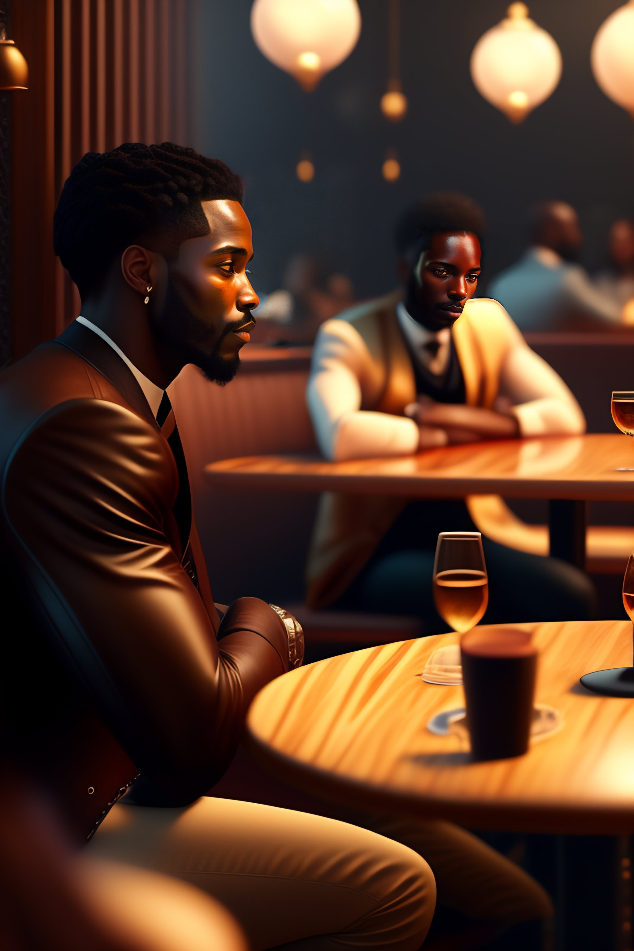 Lexica - Black people seated at a restaurant table, concept art, HQ, 4k