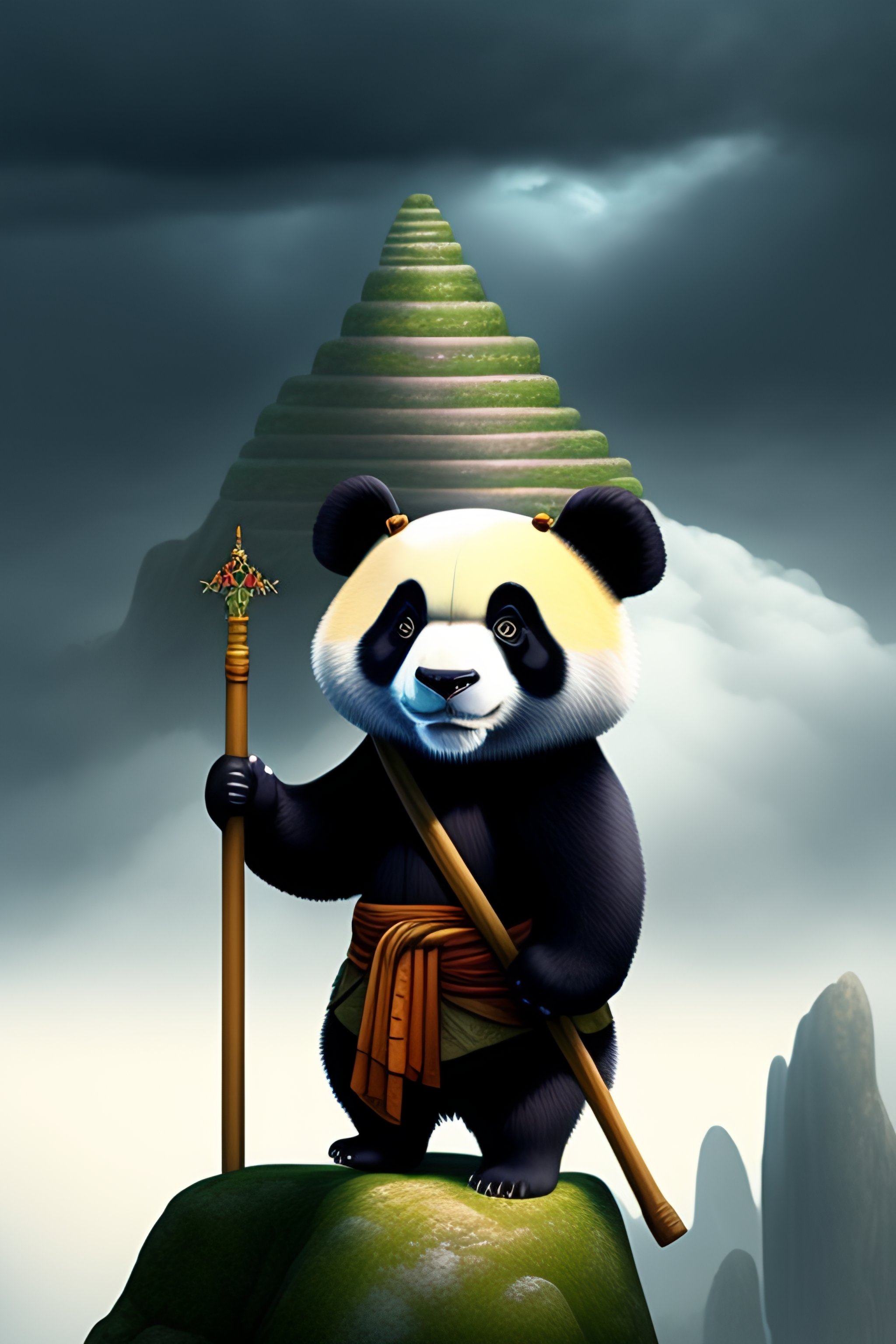 Lexica - Anthropomorphic panda wearing monk robes and carrying a staff ...