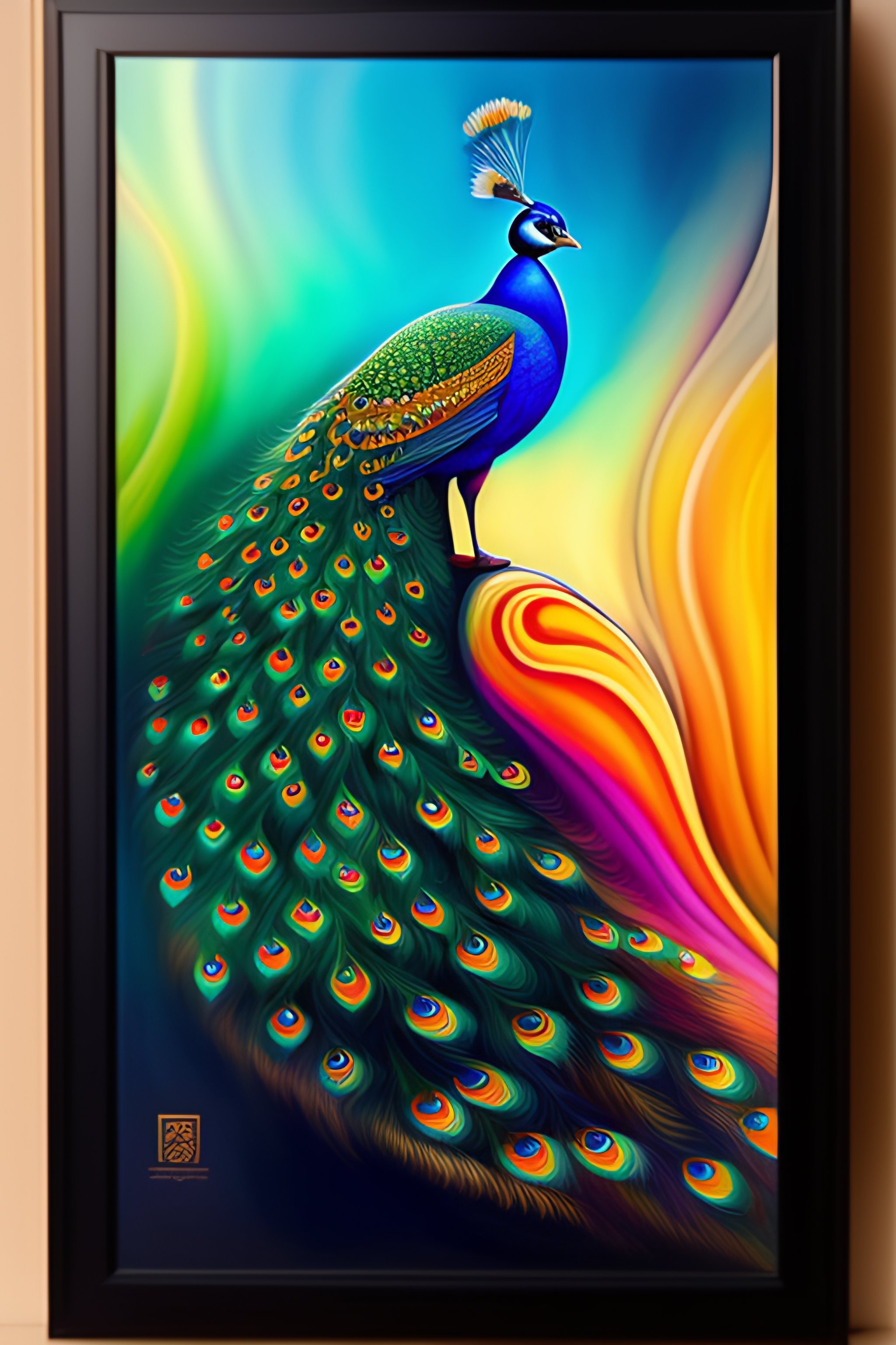 Lexica - Peacock full color painting with luminescent contours