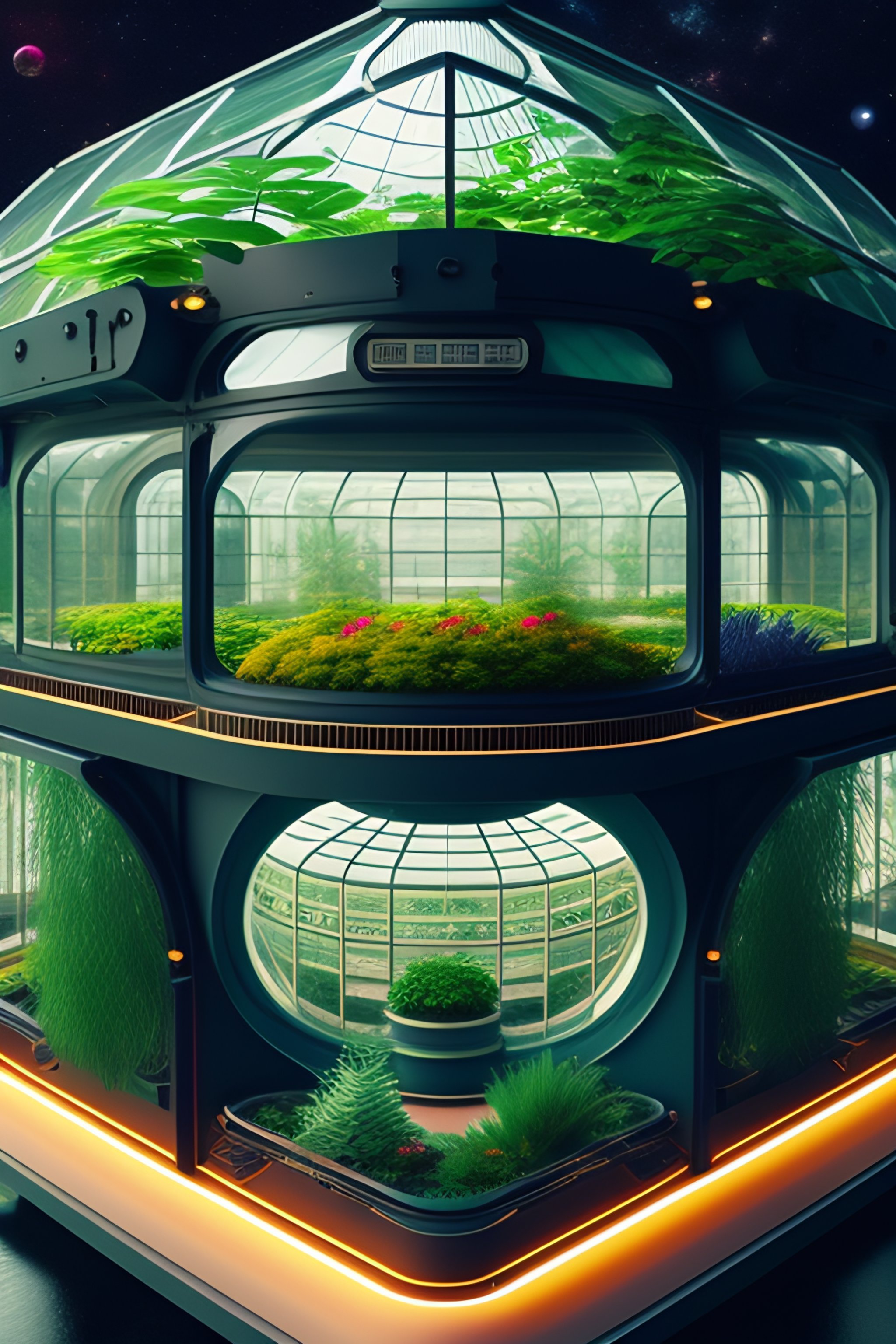 Lexica - Space station with a glass greenhouse cap that is full of ...