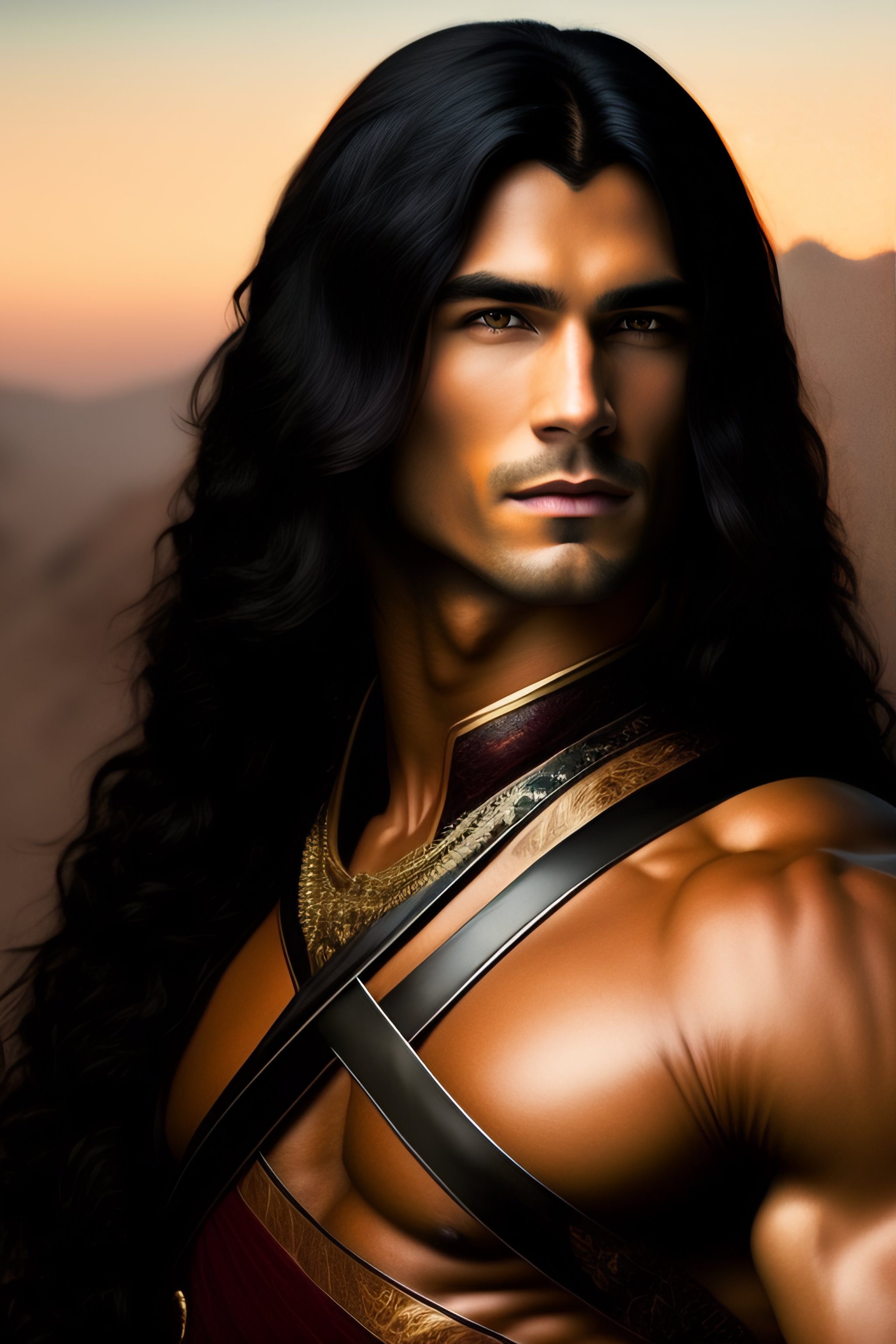 Lexica - Male archer with long black hair with a dark background