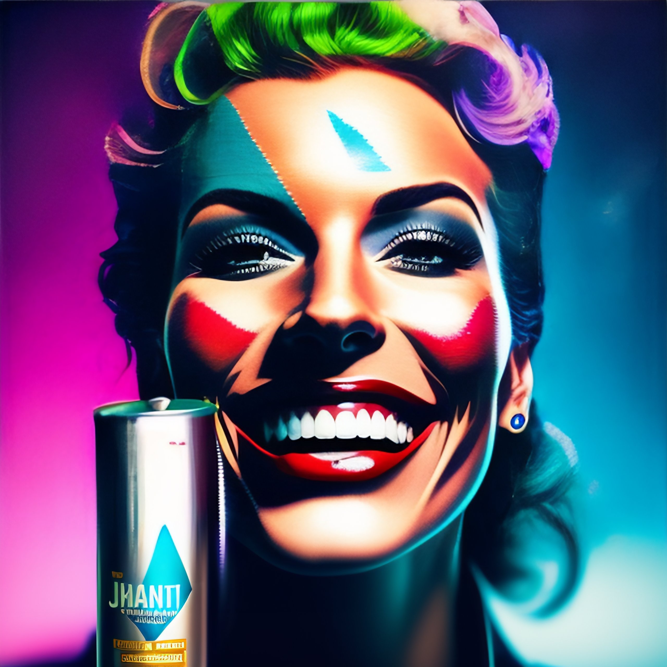 Lexica - Face stamped giant smile joker in a can of futuristic ...