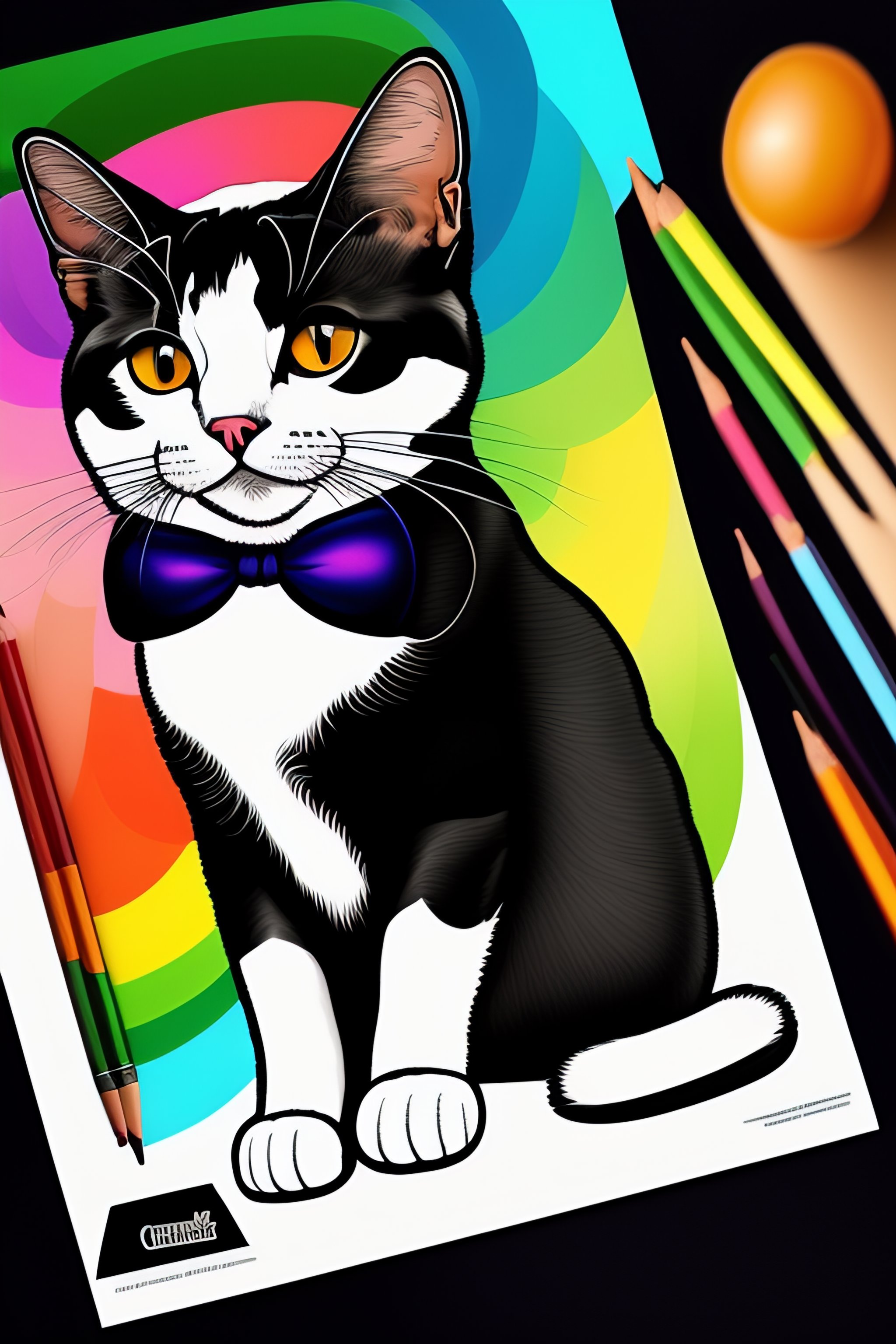 Lexica - A tuxedo cat for a kids coloring book page